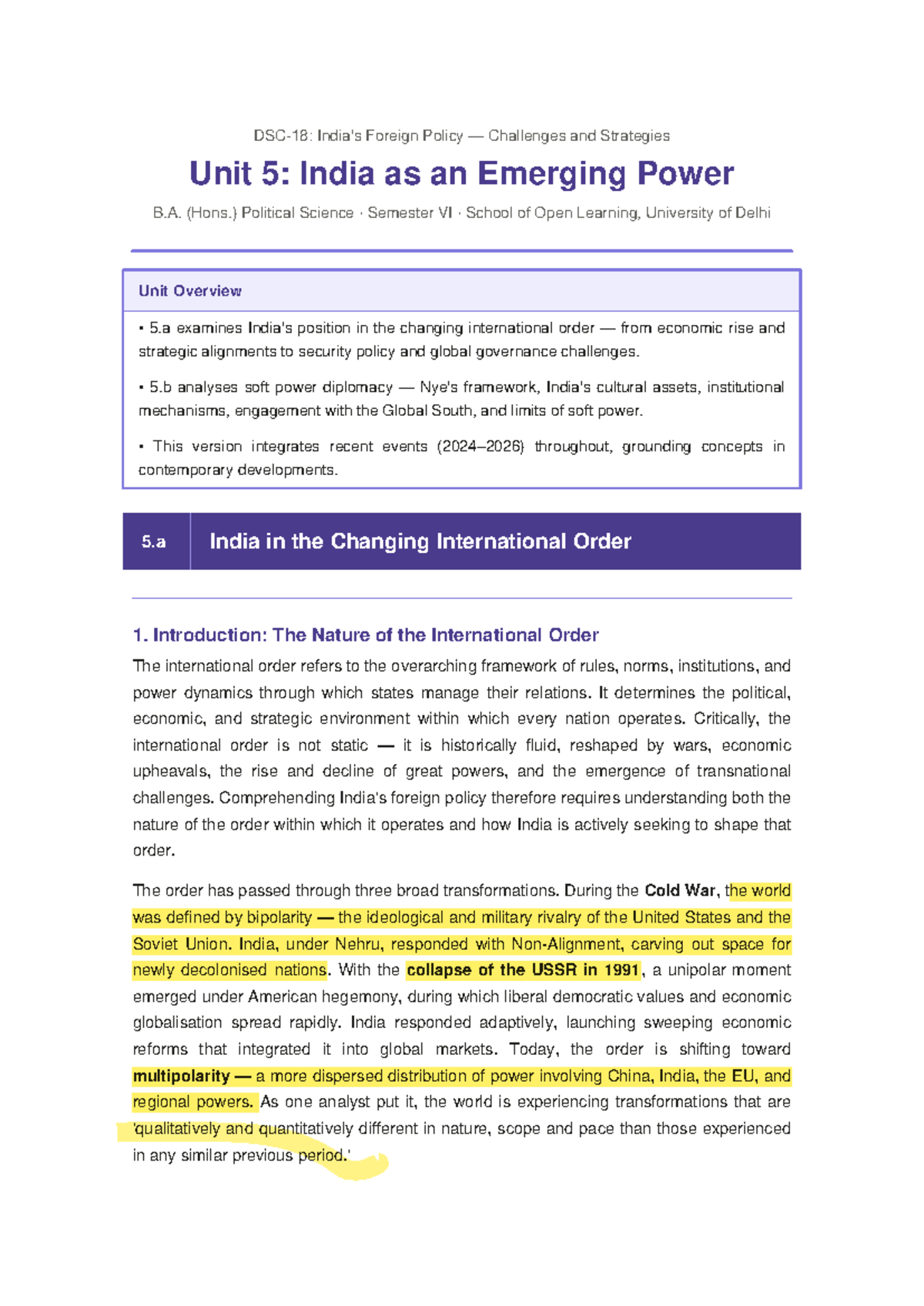 Unit 5: India as an Emerging Power - Detailed Notes & Recent Events (B ...