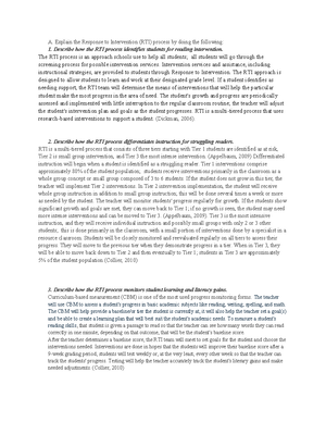 ESP 1- RTI - Response to Intervention (RTI) is one of many strategies ...