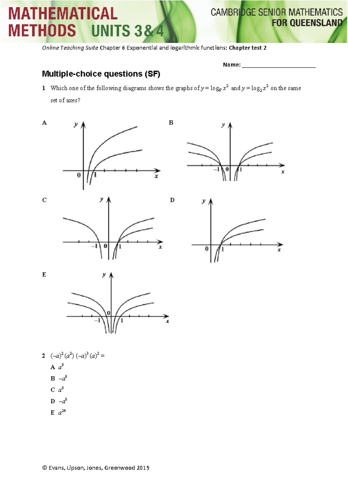 Chapter 6 (SF) Exponential & Logarithmic Functions: Test 2 - Studocu