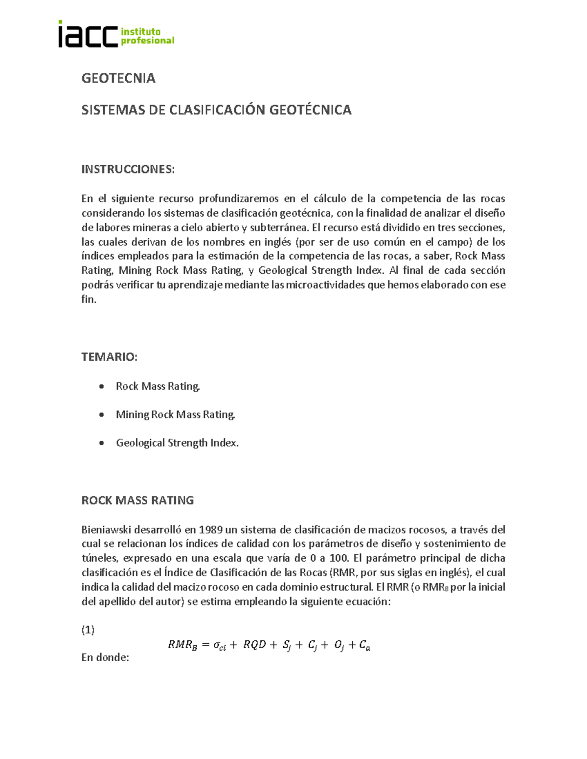 GEOTECNIA: CLASIFICACIÓN Y CÁLCULO DE COMPETENCIA DE ROCAS S5 - Studocu