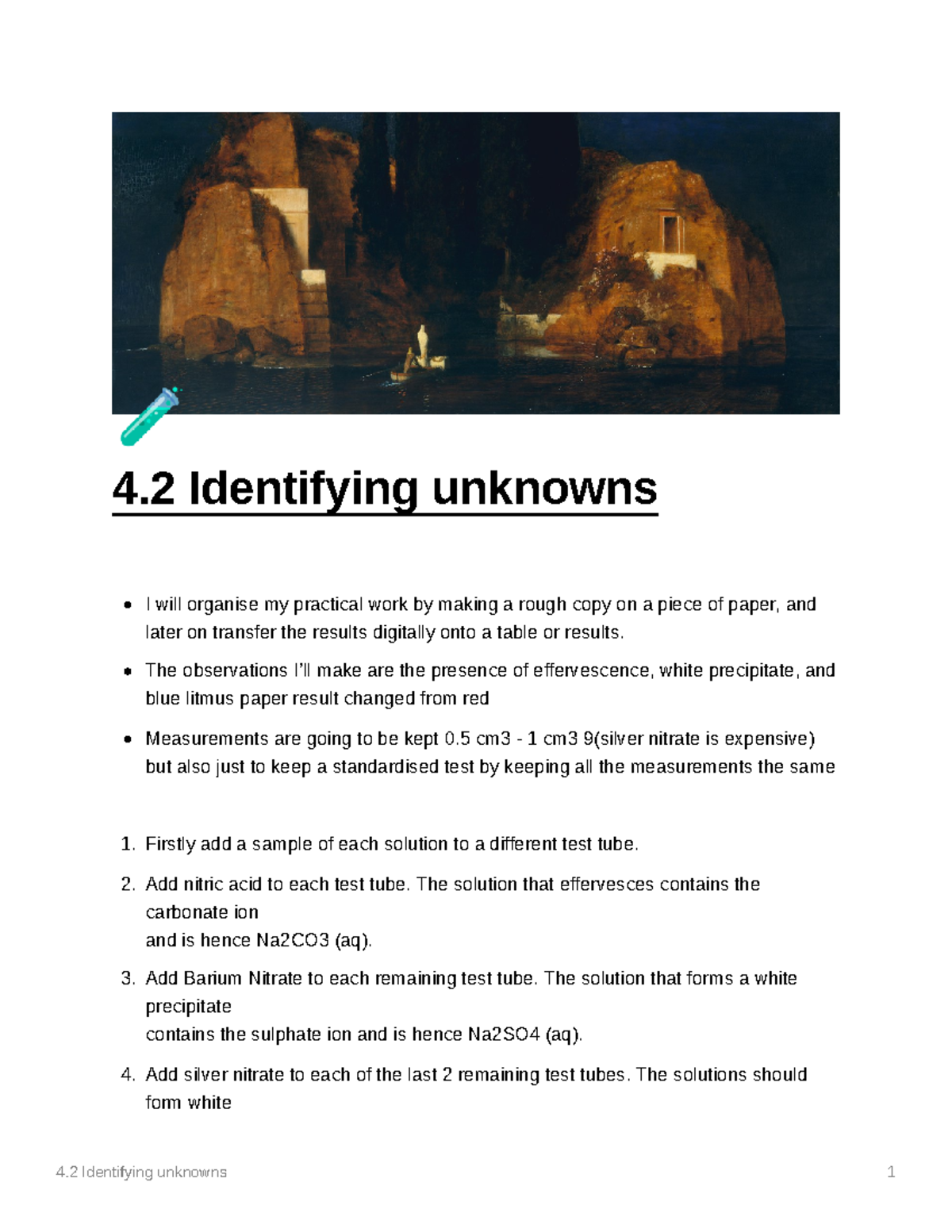 Chemistry Practical 4.2: Identifying Unknowns Experiment Guide - Studocu