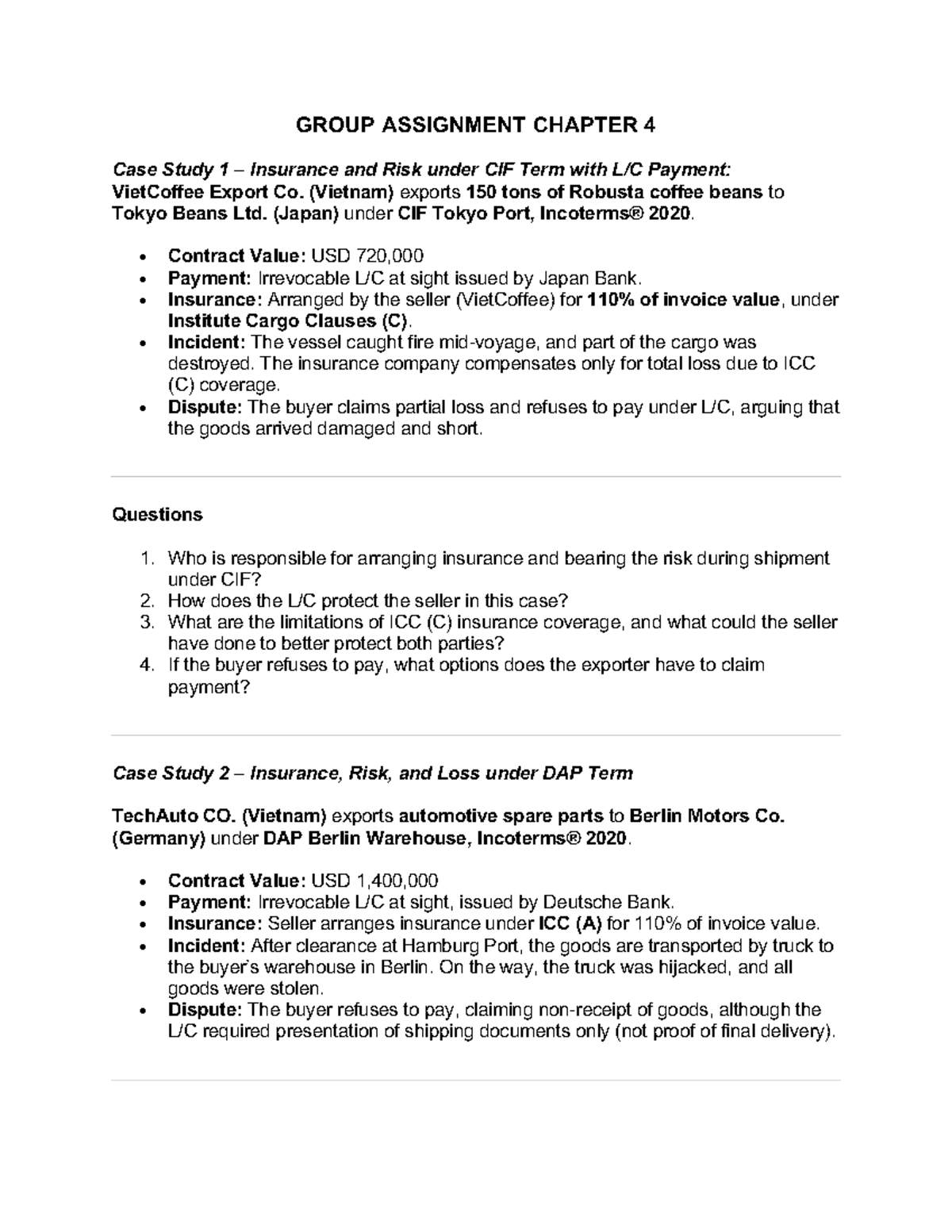 Group Assignment C4: Case Studies on Insurance & Risk in CIF/DAP Terms ...