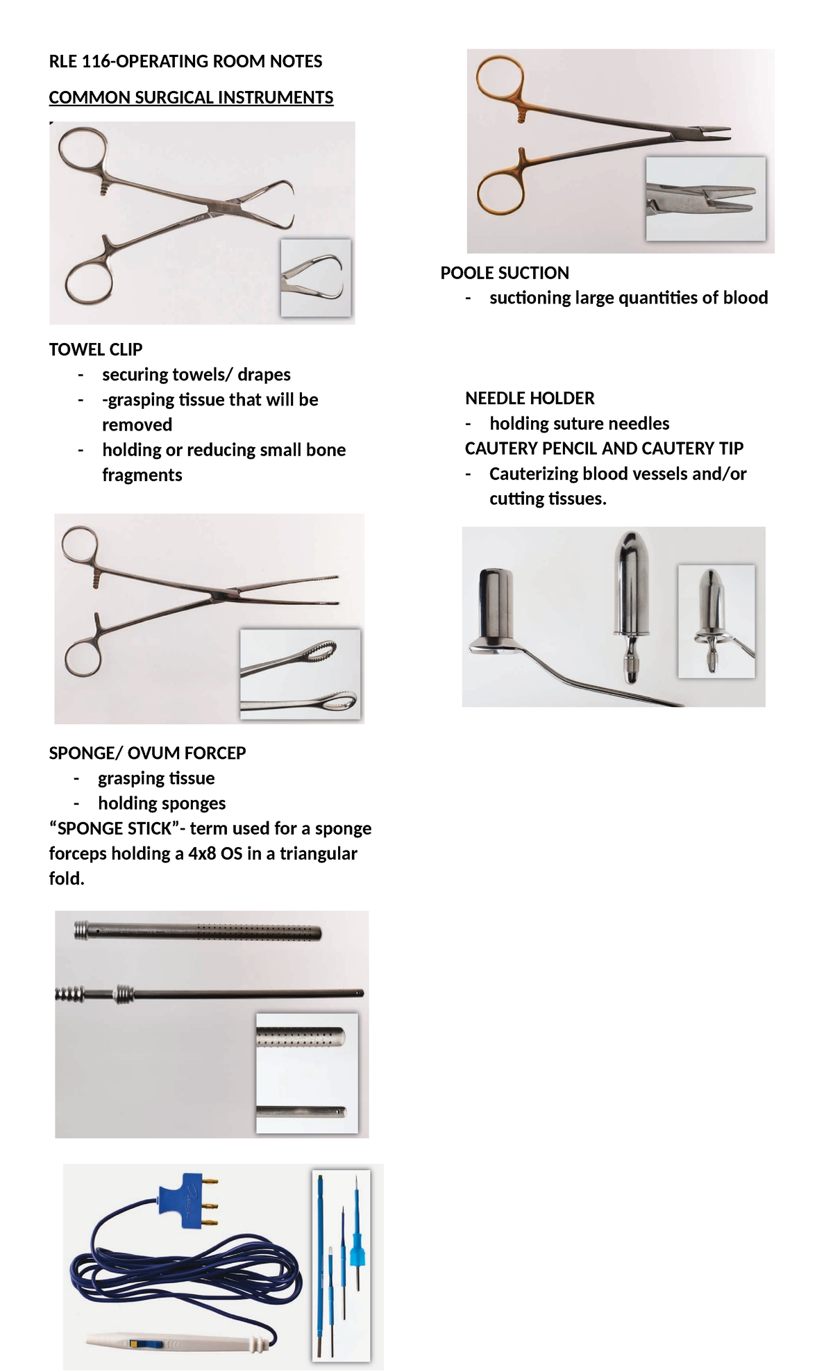 RLE 116 - Common Surgical Instruments & Aseptic Techniques Notes - Studocu