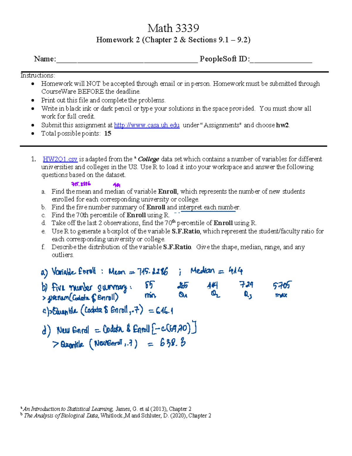 Math 3339: Homework 2 - Data Analysis and Statistical Techniques - Studocu
