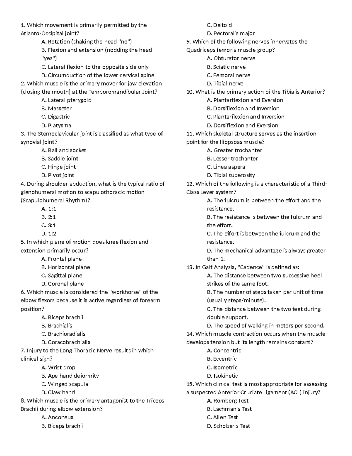 HBNS 101: Upper & Lower Extremity Kinesiology Exam Review - Studocu
