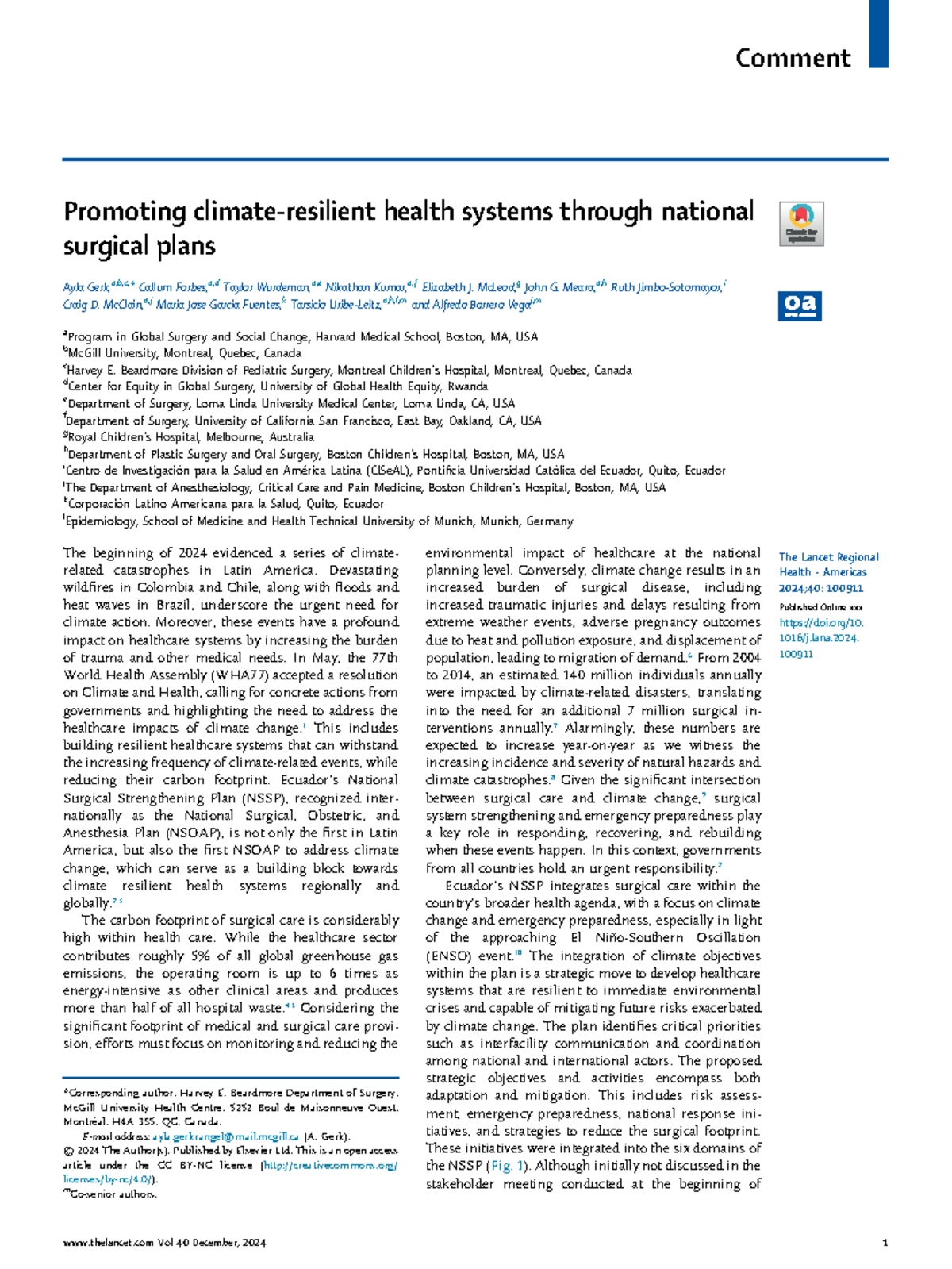 Promoting Climate-Resilient Health Systems: National Surgical Plans ...