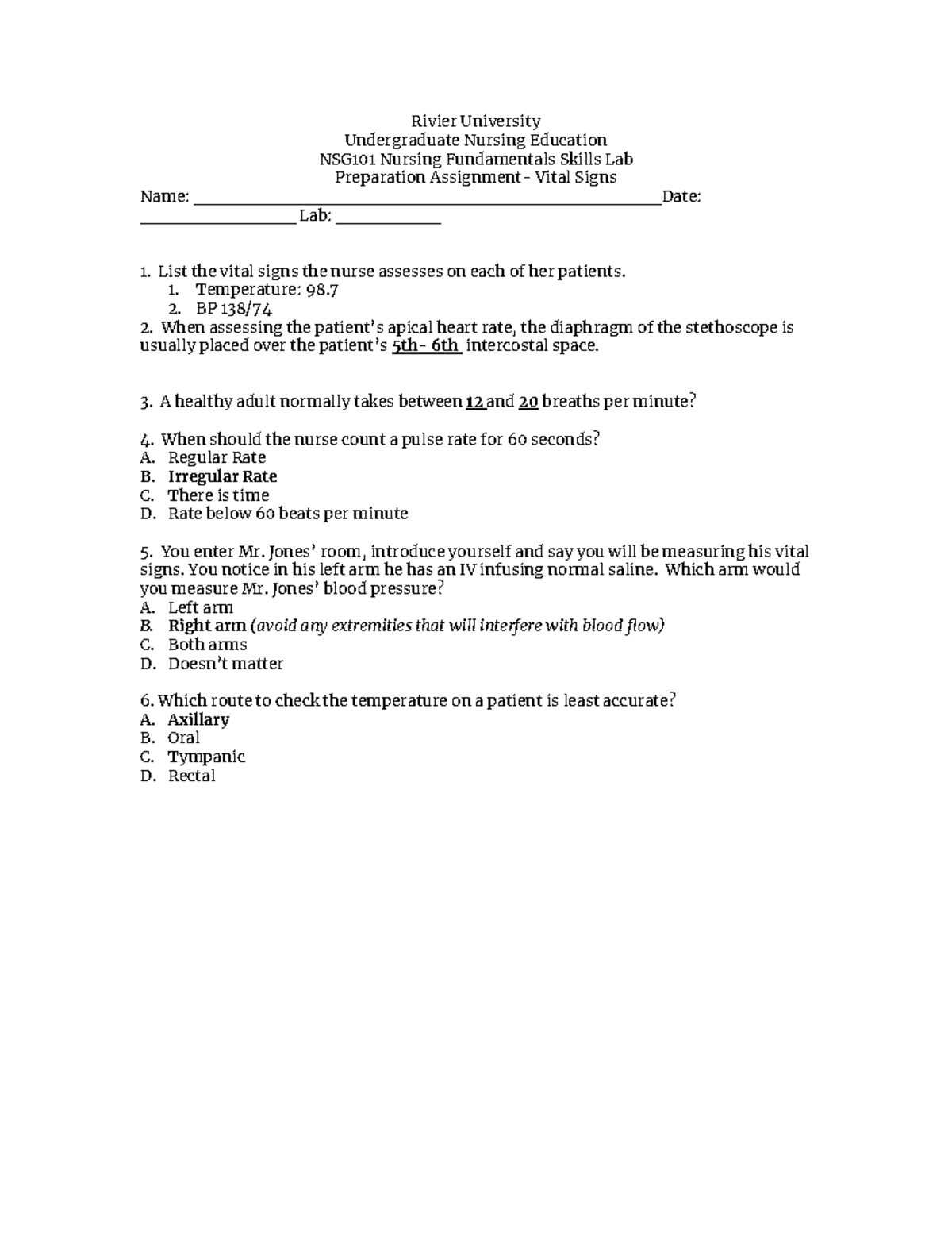 NSG101 Week 4: Vital Signs Preparation Activity Guide - Studocu