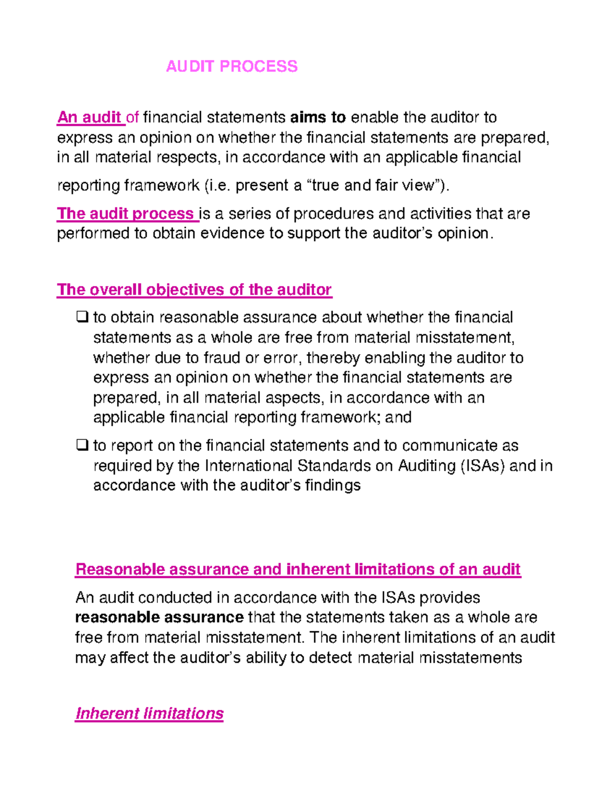 AUDIT 101: Understanding the Audit Process and Its Limitations - Studocu