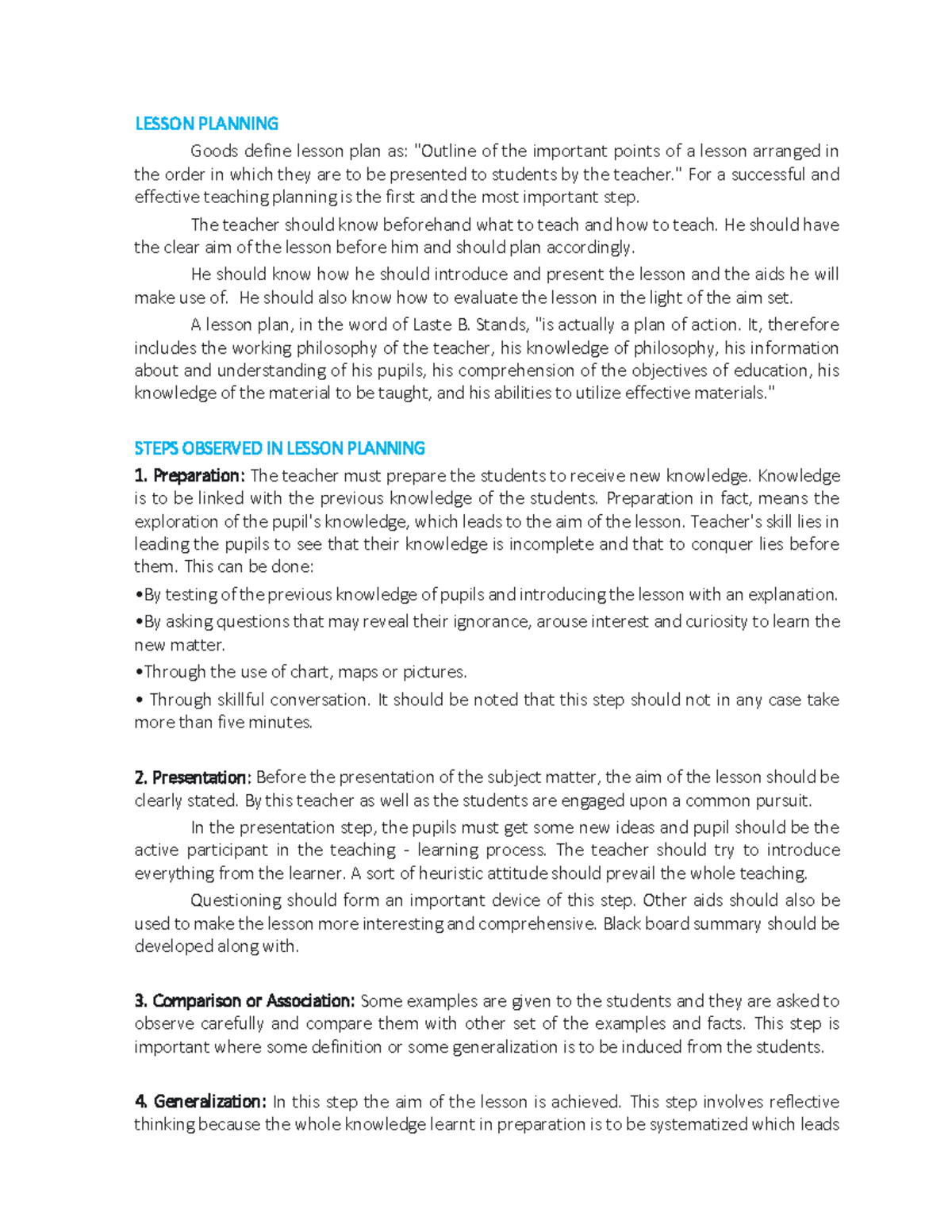 Lesson- Planning - Steps - LESSON PLANNING Goods define lesson plan as ...