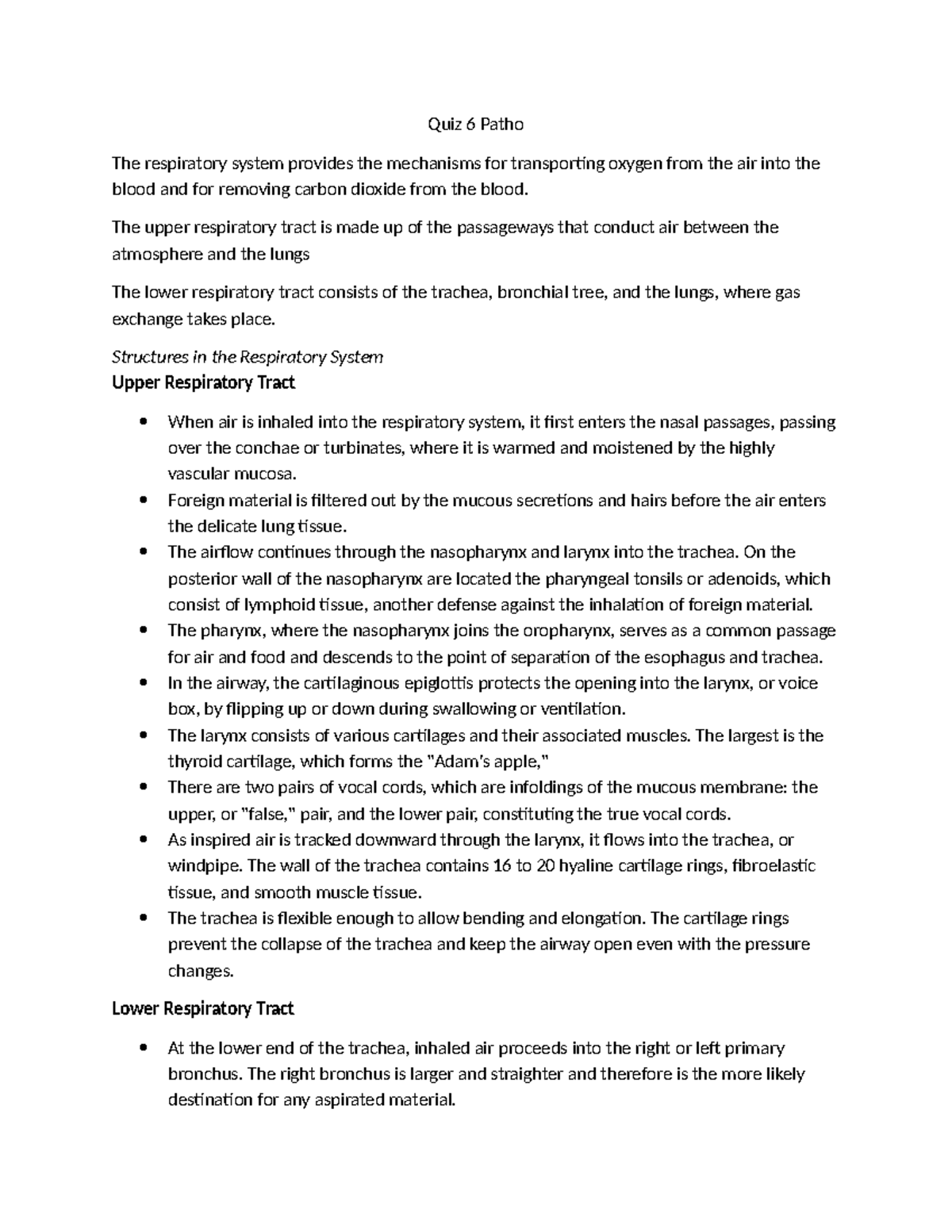 Quiz 6 Patho: The Respiratory System and Related Disorders - Studocu