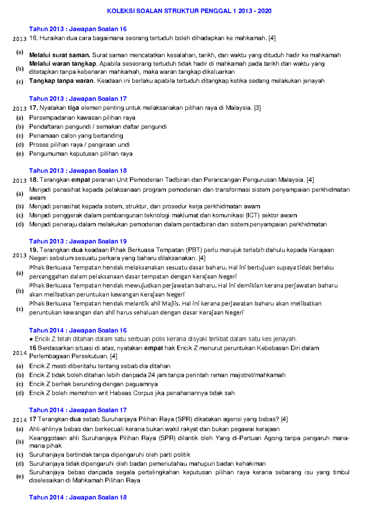 Koleksi Soalan Struktur Pengajian AM Penggal 1 (2013-2019) - Jawapan Lengkap - Studocu