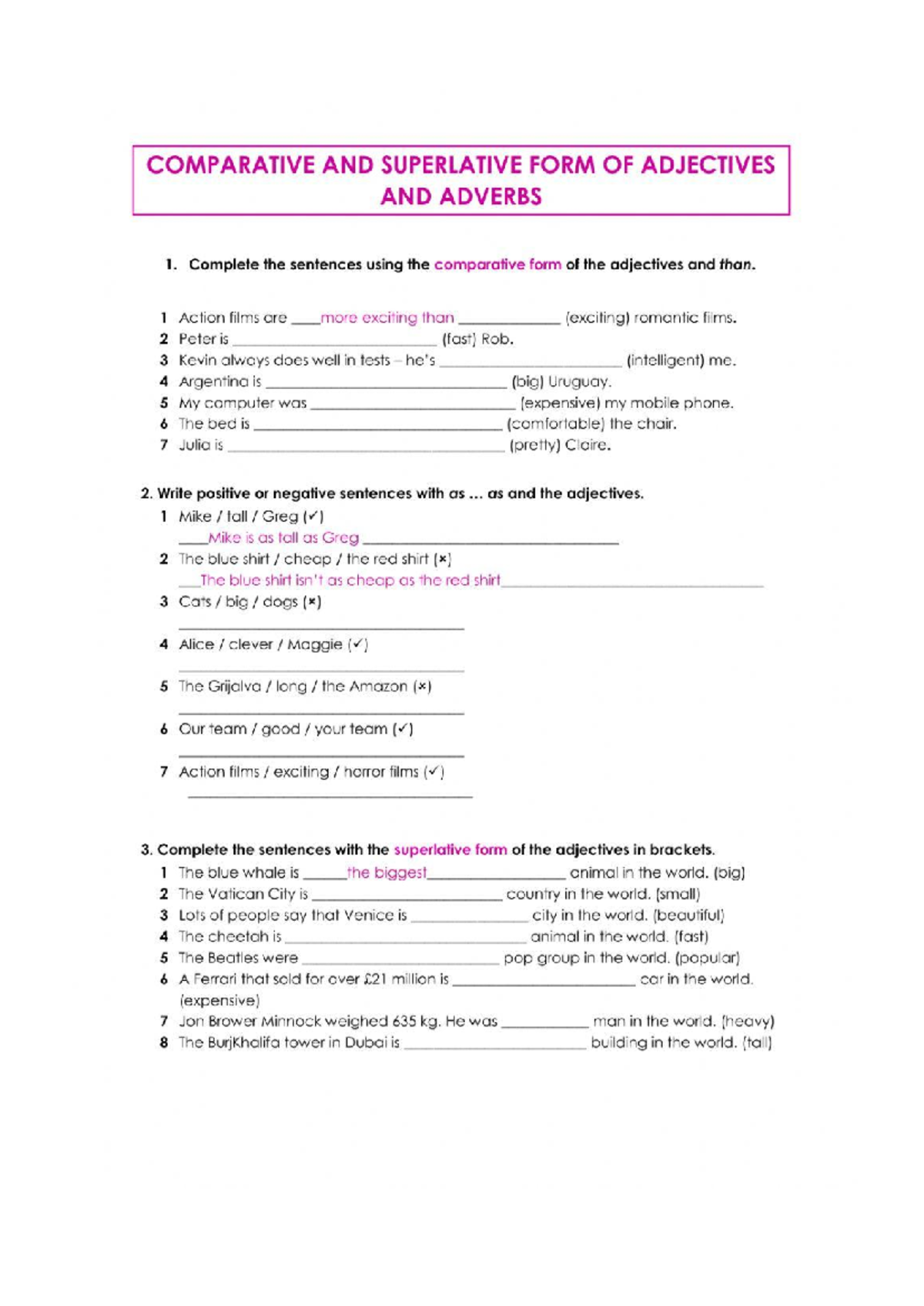 Comparative and Superlative Forms of Adjectives and Adverbs - Studocu