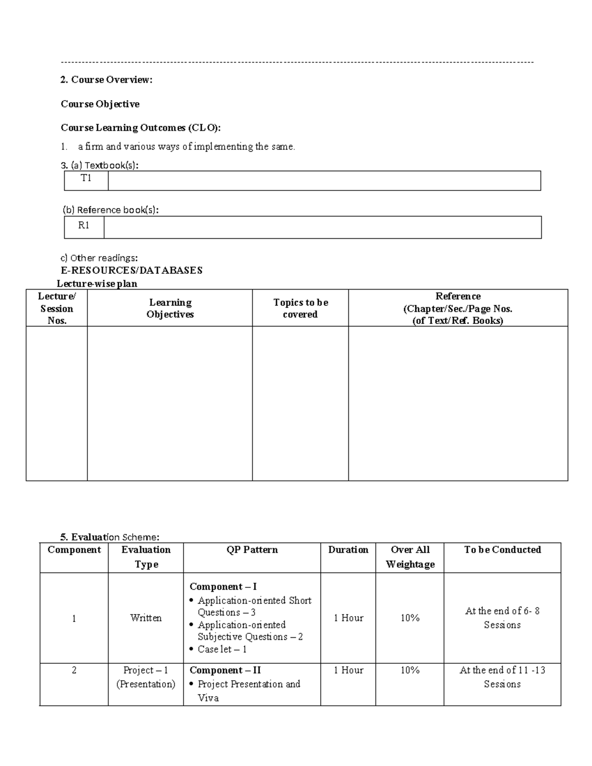Coursehandout Template for Evaluation and Learning Objectives - Studocu