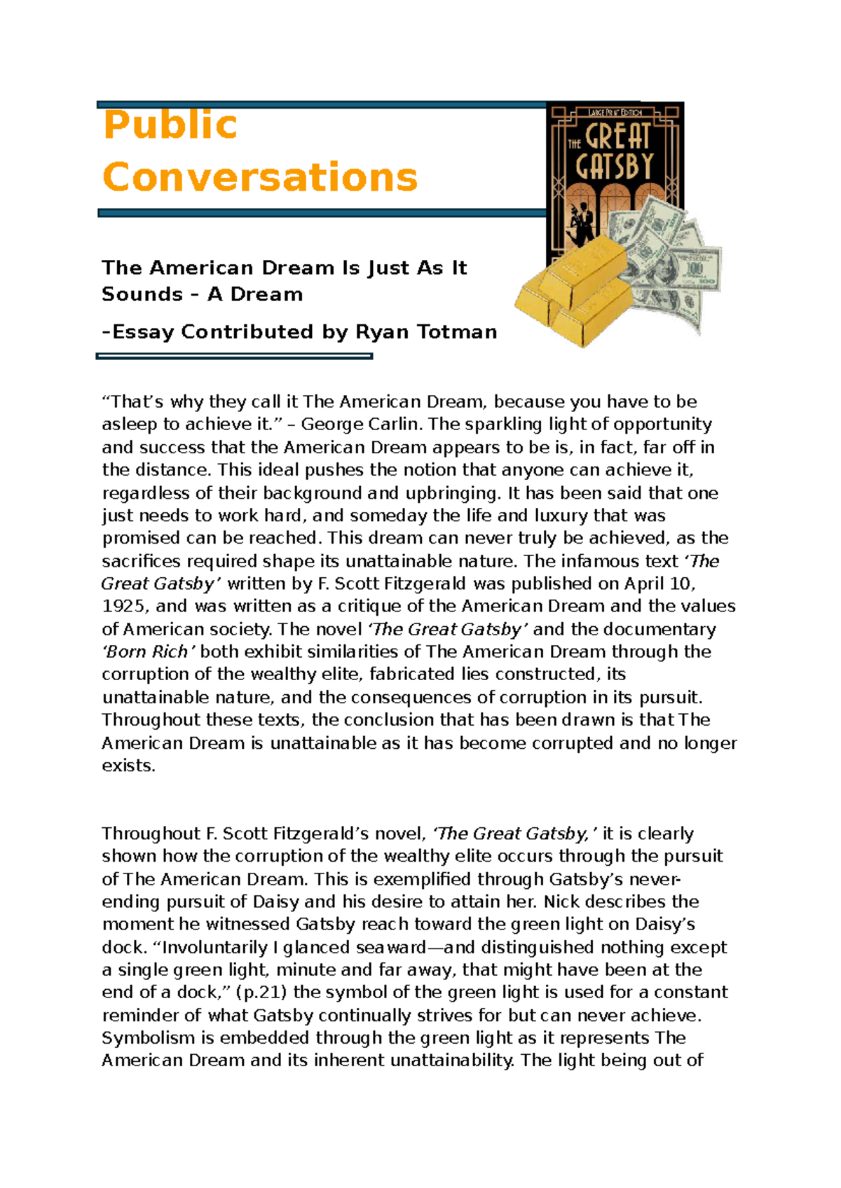 English IA2 Assignment: The Unattainability of The American Dream - Studocu