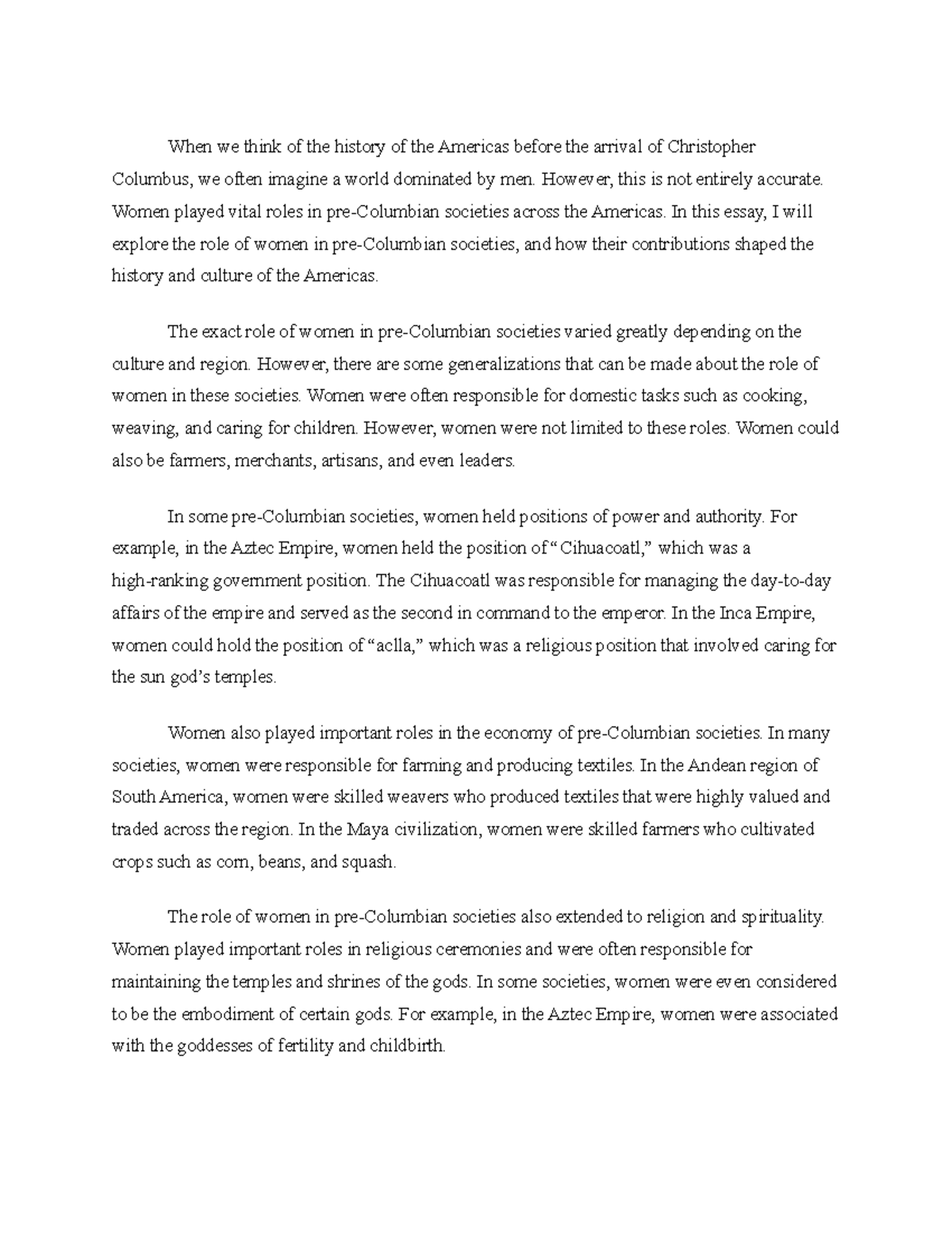 The Role of Women in Pre-Columbian Societies - When we think of the ...