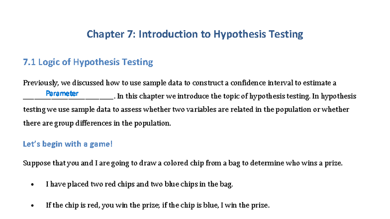 Chapter 7: Hypothesis Testing Overview and Key Concepts - Studocu