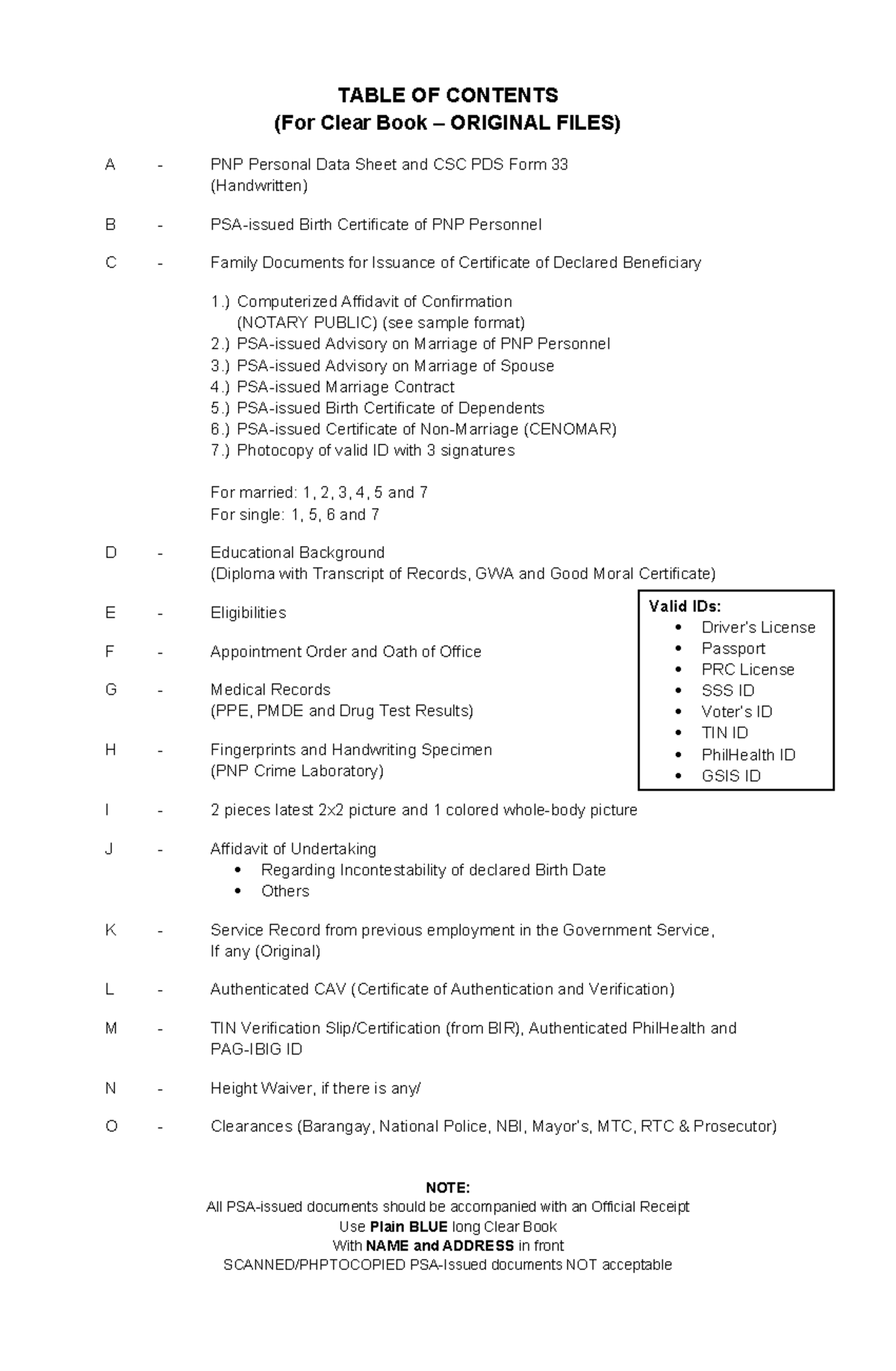 PNP Document Checklist: Personal Data Sheet & Required Forms - Studocu