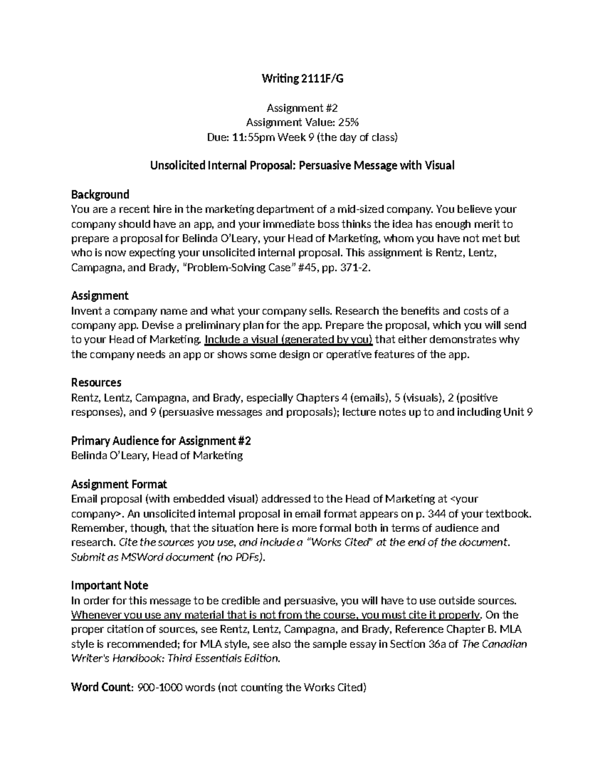 Writing Assignment 2111F: Unsolicited Internal Proposal for App - Studocu