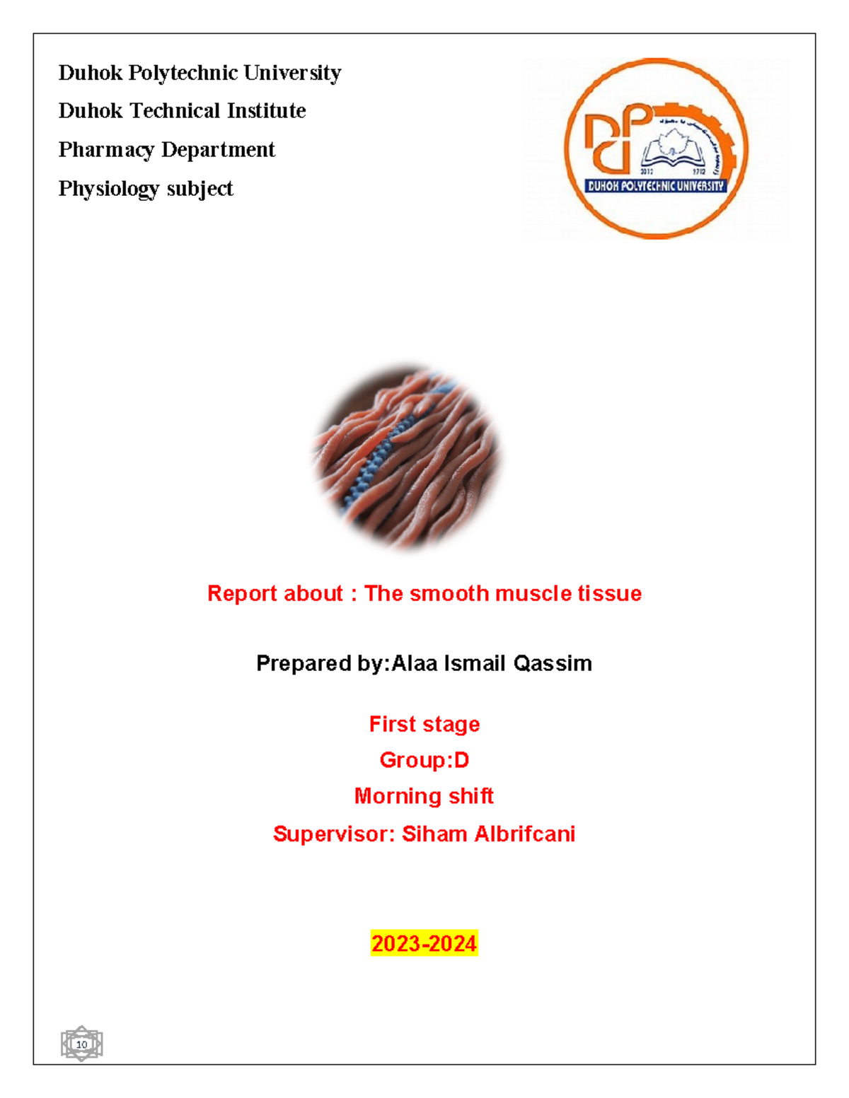The smooth muscule tissue - Duhok Polytechnic University Duhok ...