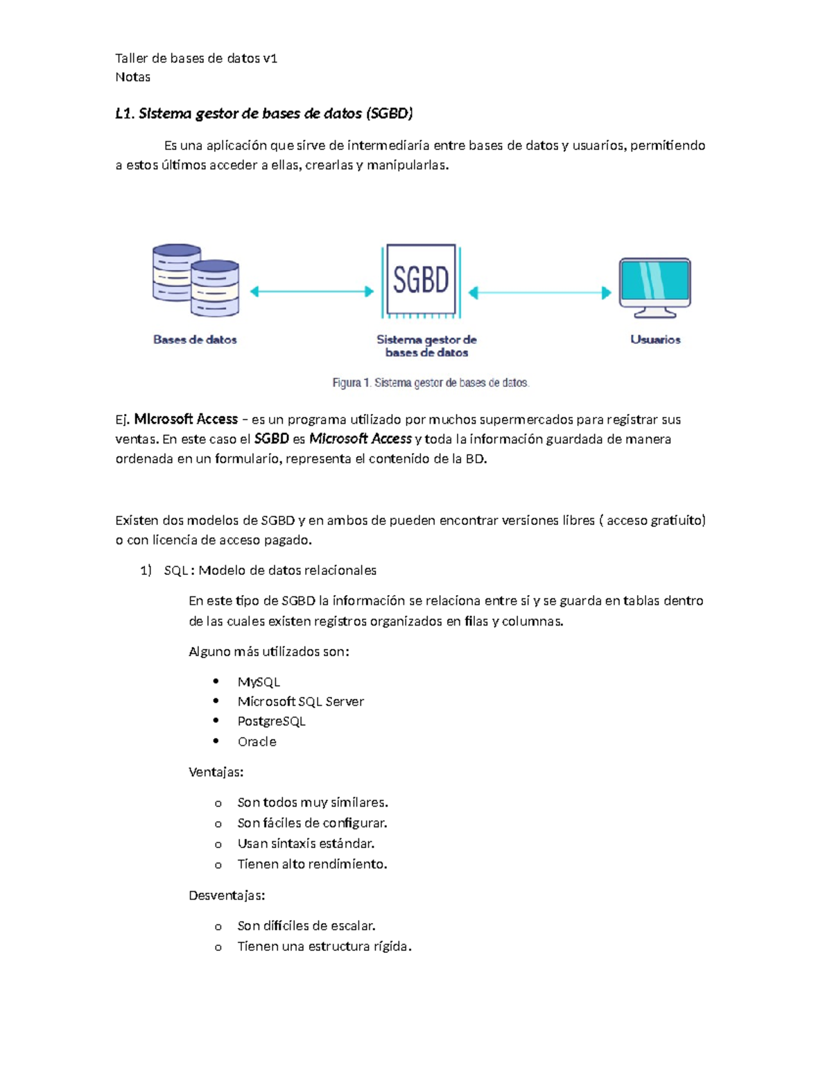 L1 - Notas sobre Sistemas Gestores de Bases de Datos y Conexiones - Studocu