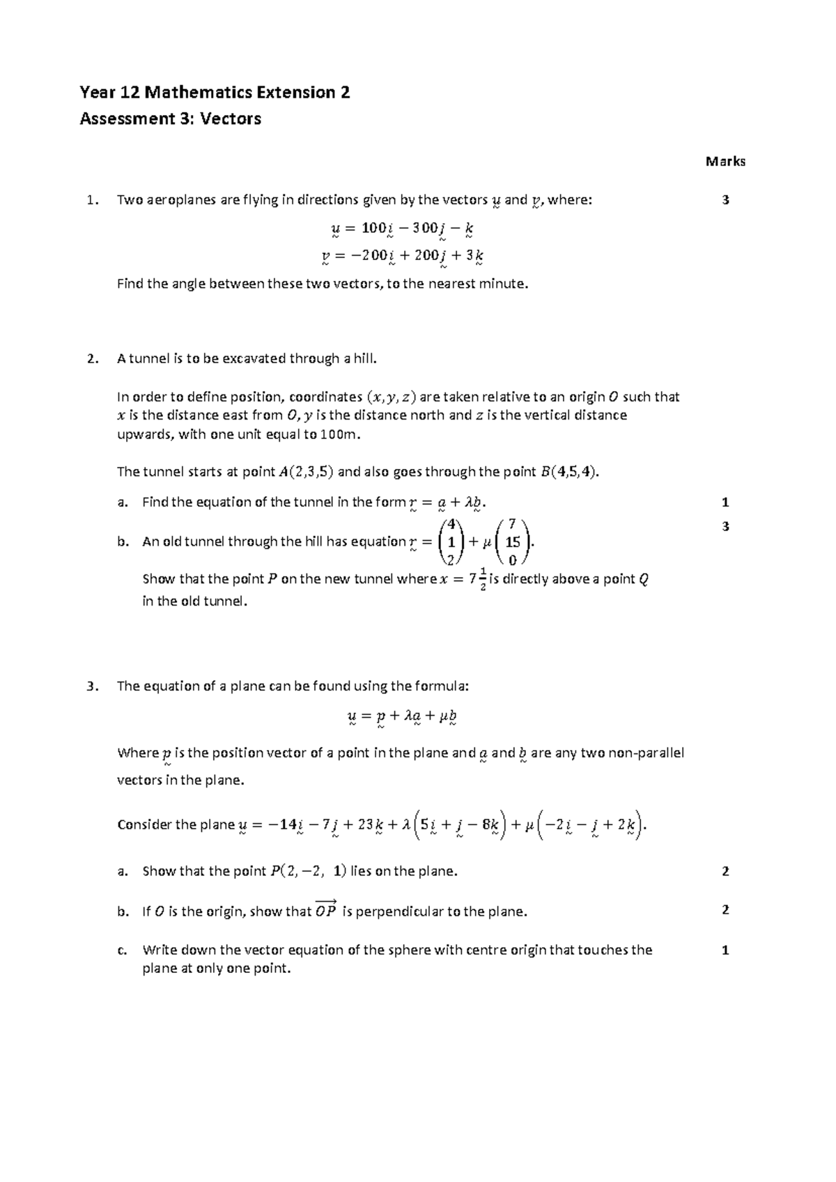 Year 12 Mathematics Ext 2: Vectors Questions & Solutions - Studocu