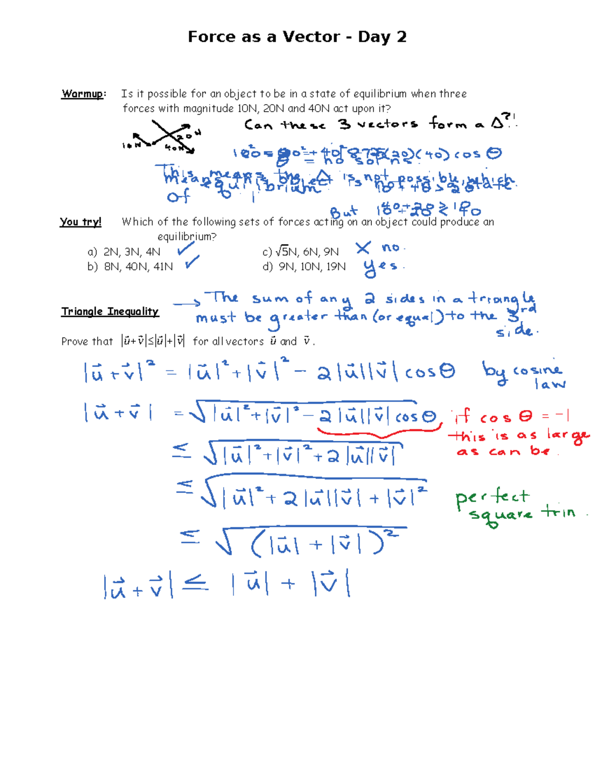 5 - Force as a Vector Lesson 2 Solutions - Force as a Vector - Day 2 ...
