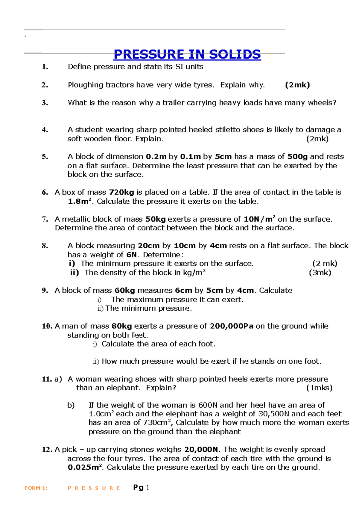 FORM 1: PRESSURE - Comprehensive Study Notes - Studocu