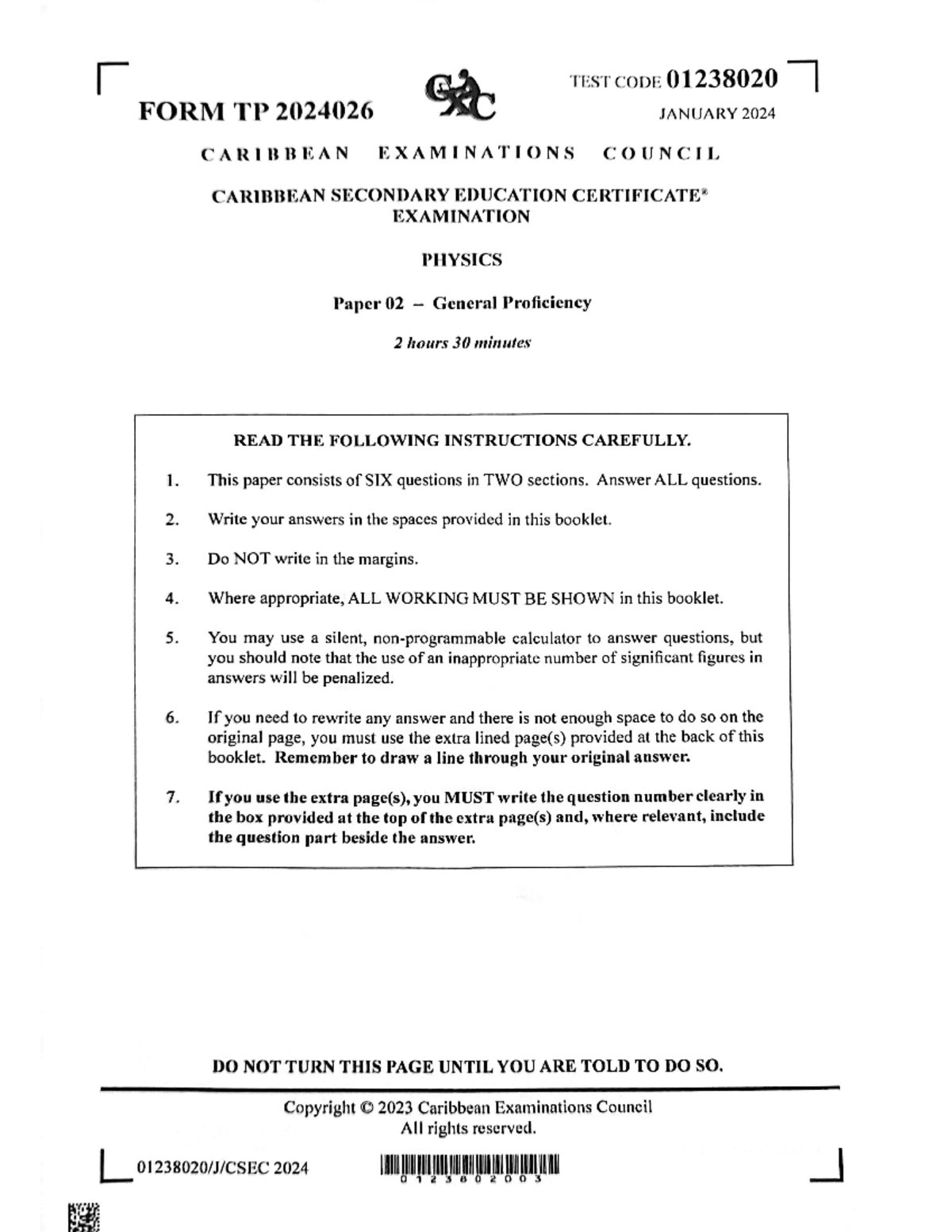 Physics Jan 2024 P2 - nun too extravagant - Social Studies - Studocu