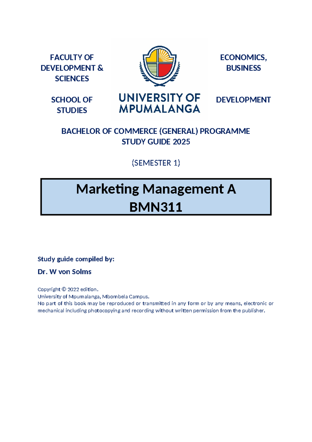 Marketing Management A Study Guide 2025 (BMN - Semester 1) - Studocu