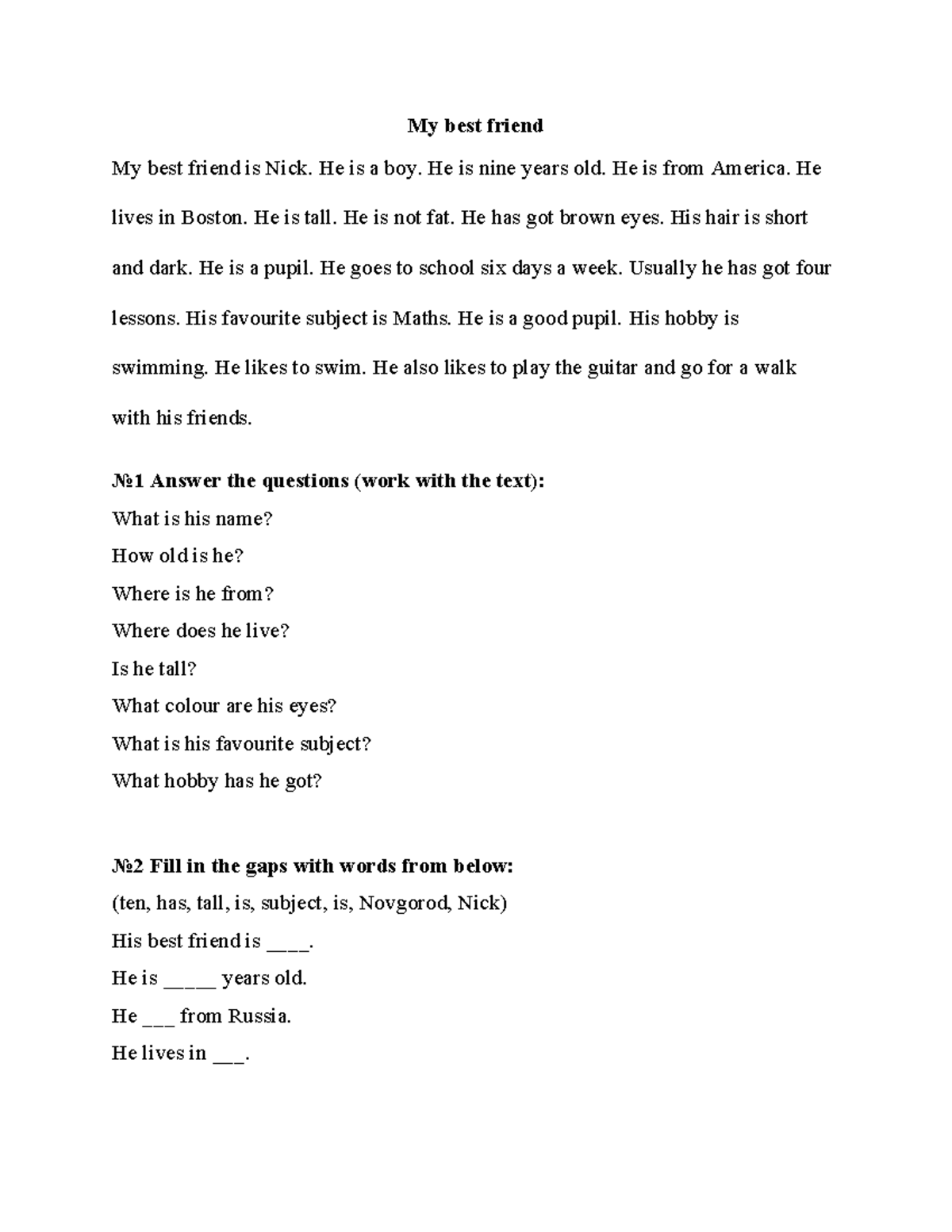 My Best Friend: A Description of Nick - Studocu