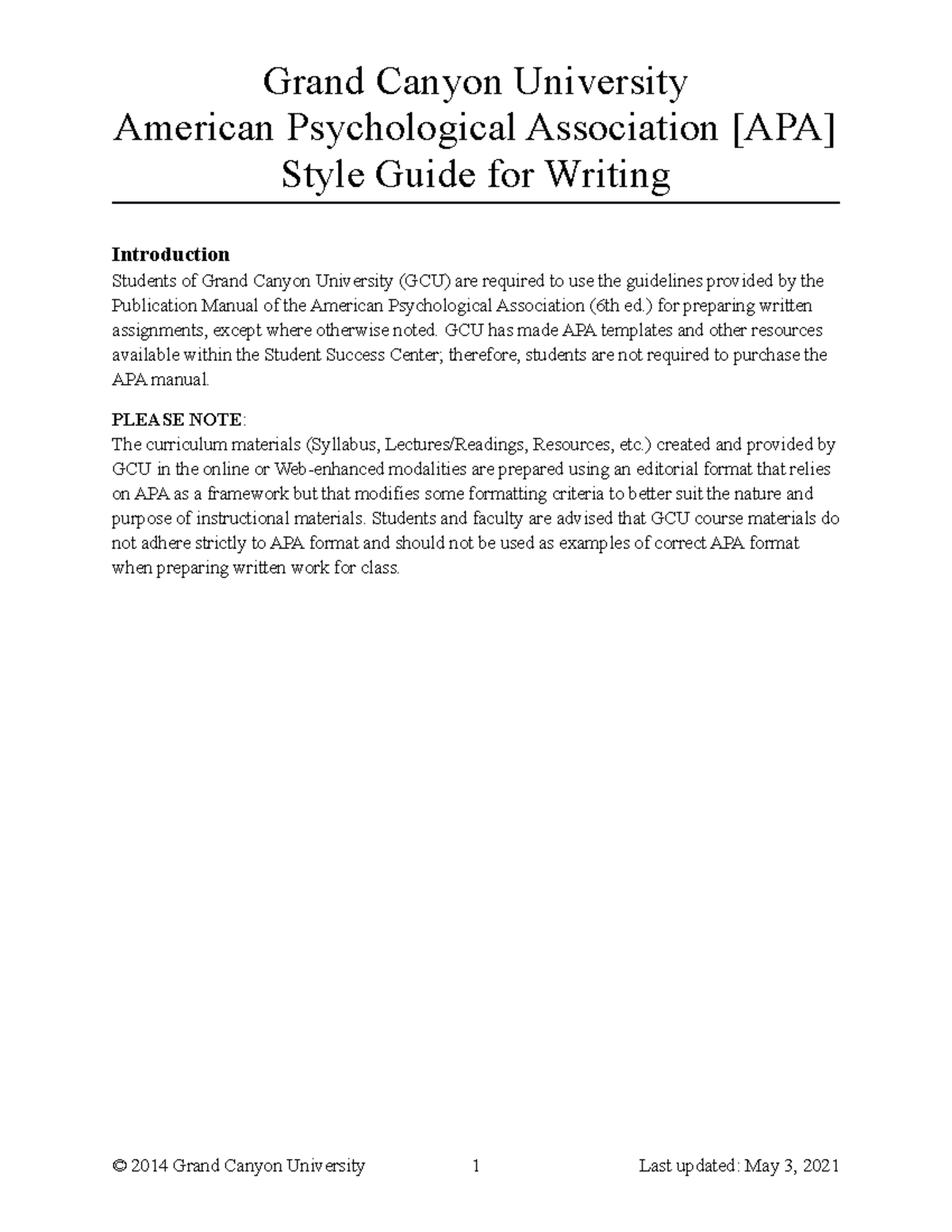 APA 6th Edition Style Guide - Grand Canyon University American ...