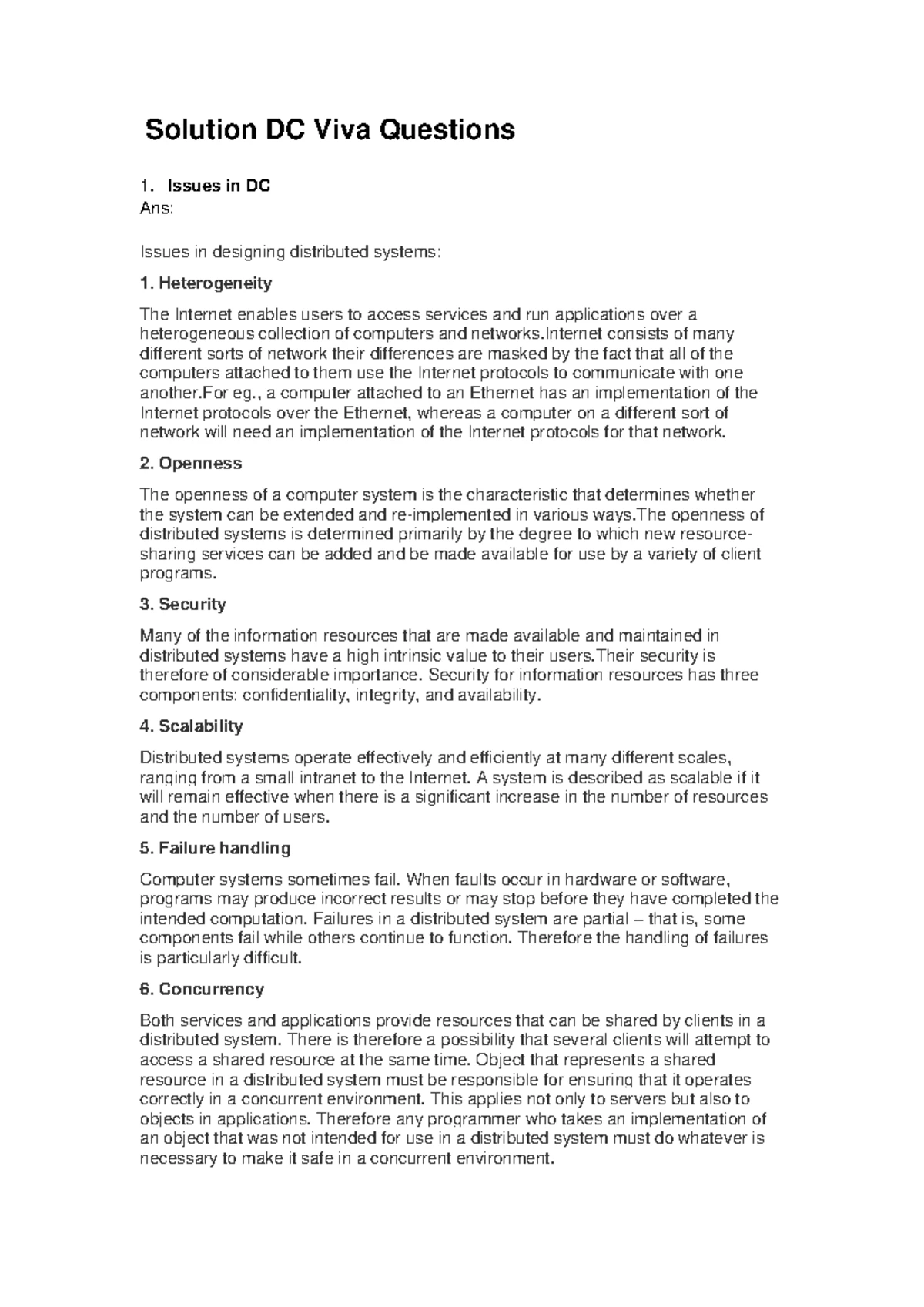 DC Viva questions Solution - Solution DC Viva Questions Issues in DC Ans: Issues in designing ...