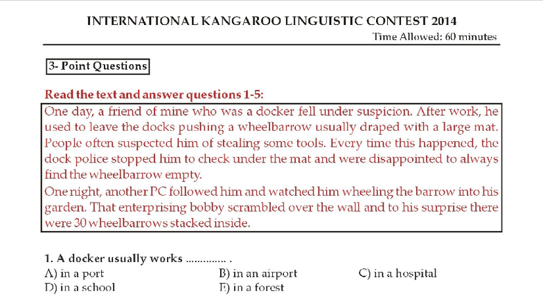 INTERNATIONAL KANGAROO LINGUISTIC CONTEST 2014 - Exam Questions - Studocu
