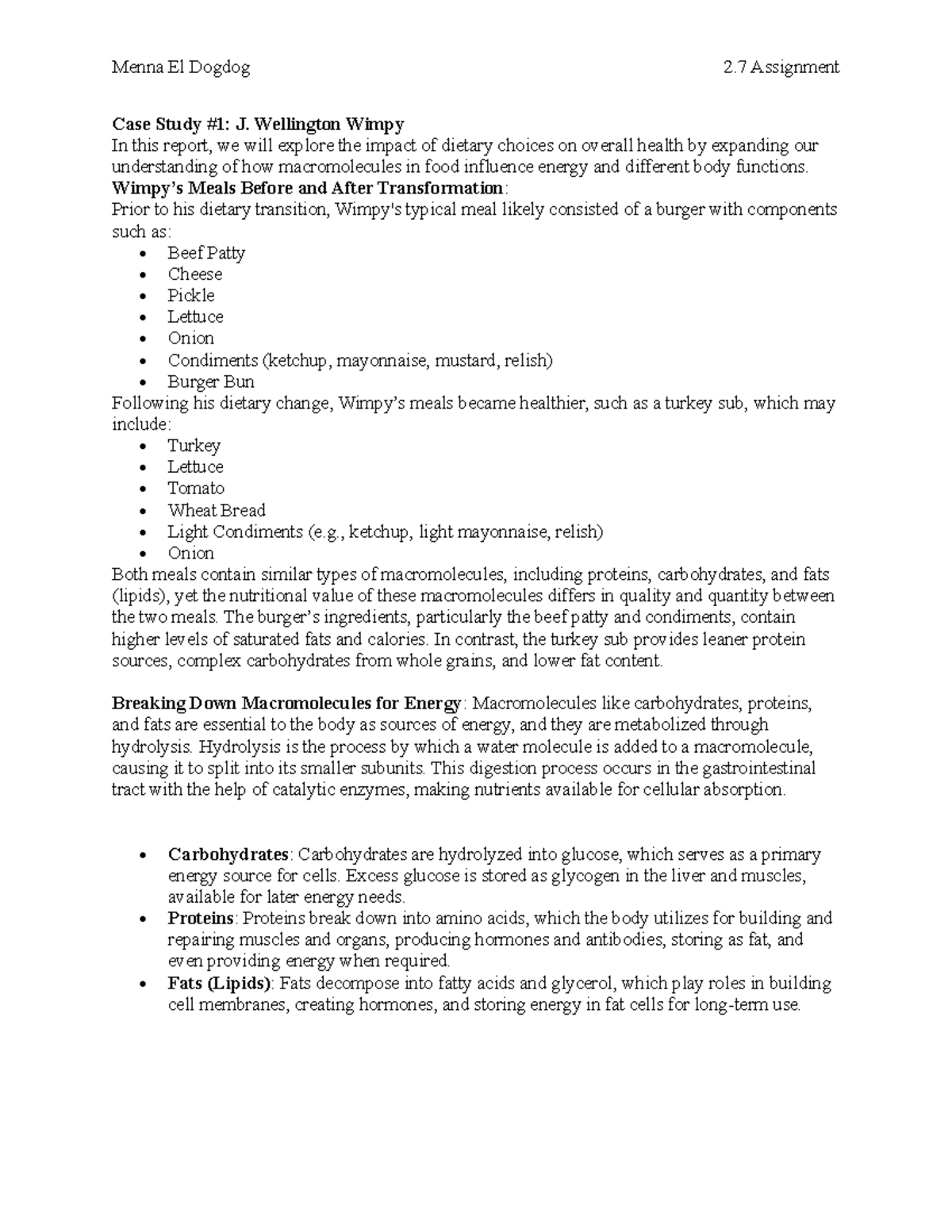 Case Study on Dietary Choices and Macromolecules: Impact on Health ...