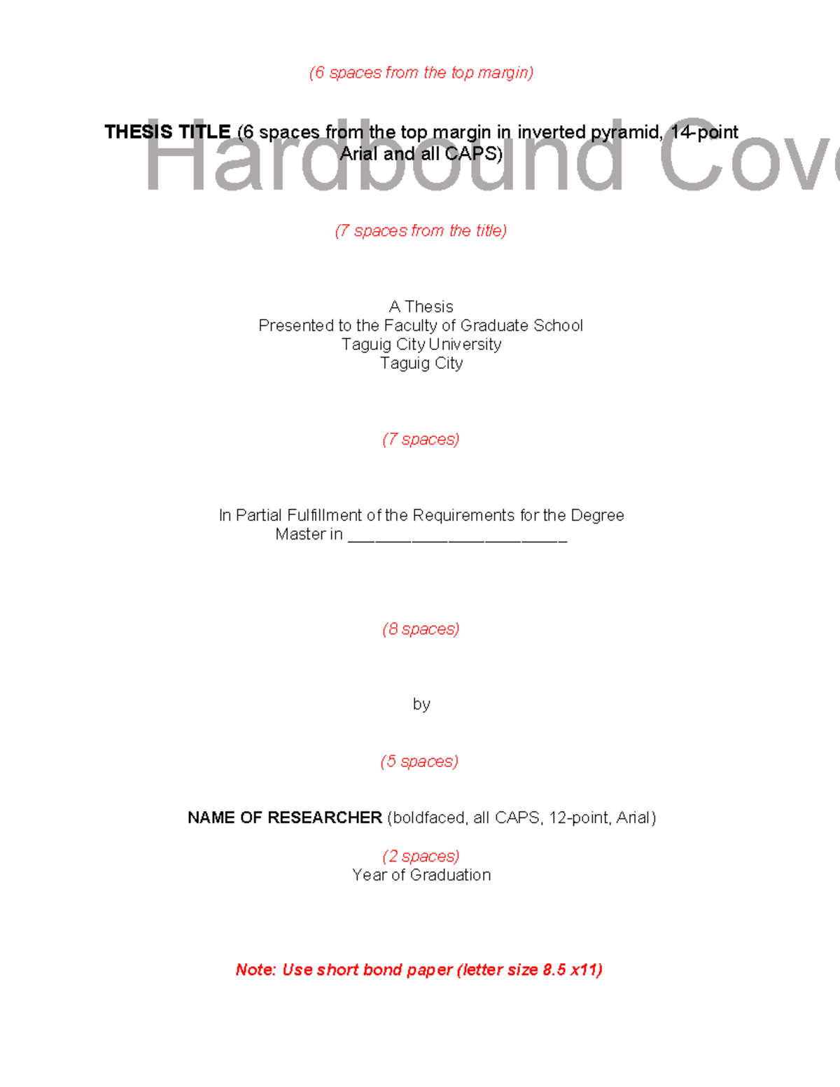 Cover Page for Finals - Master Thesis Guidelines - Studocu