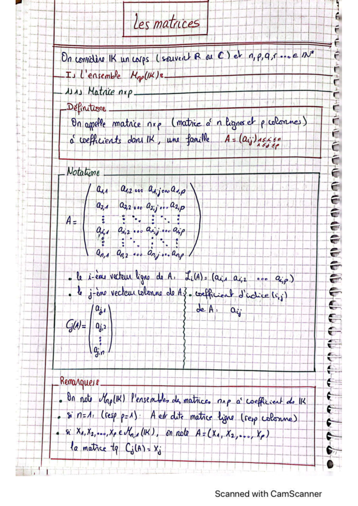 Les matrices : Définitions et Propriétés (MATH101) - Studocu