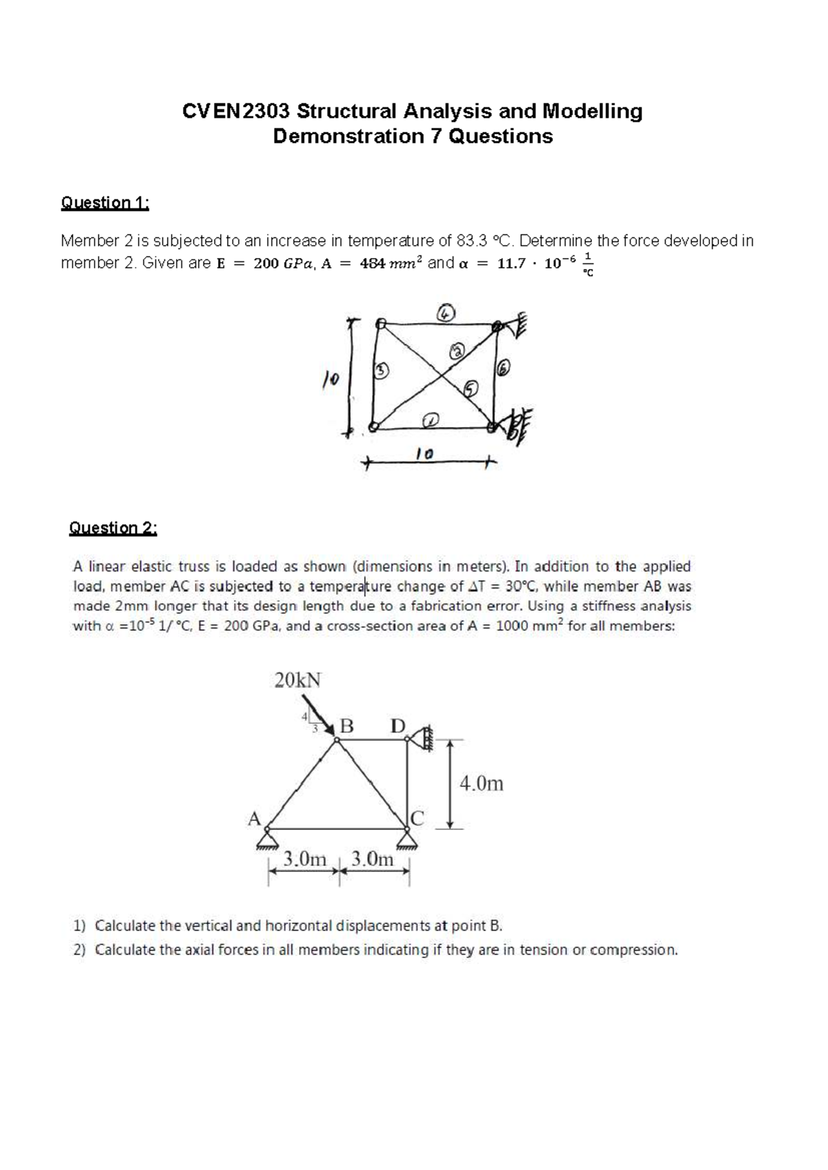 CVEN2303 Structural Analysis Workshop Week 5 Questions - Studocu