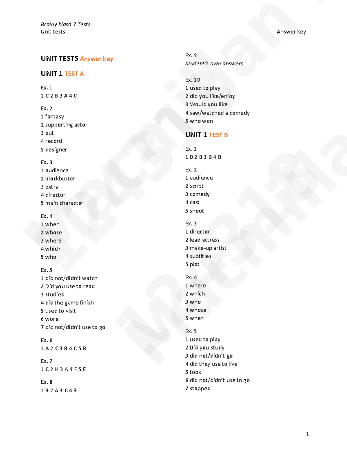 Brainy KL7 Unit Tests Answer Key v2.0 - Studocu