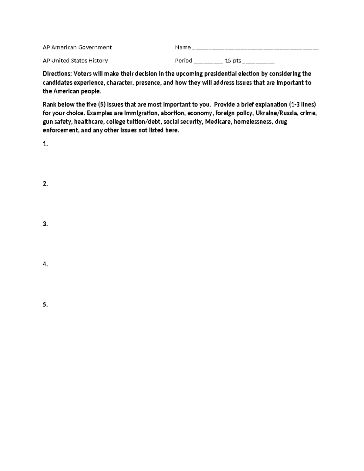 AP American Government Election Issues activity - AP American ...