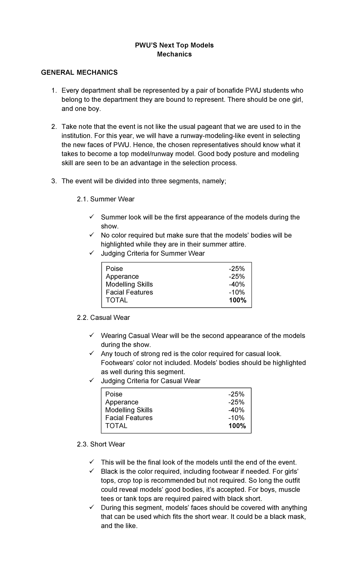 PWUS NEXT TOP Models Mechanics - PWU’S Next Top Models Mechanics ...