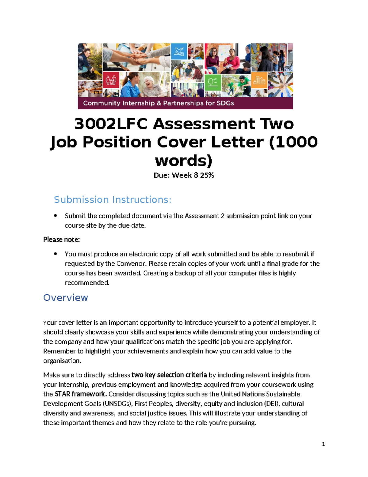 3002LFC Assessment 2: Job Position Cover Letter Guide - Studocu