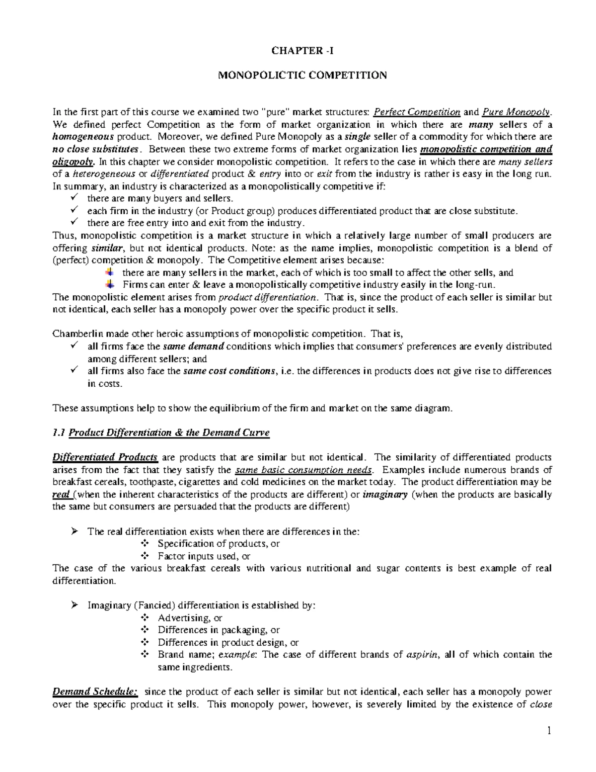 Microeconomics II Course Notes (ECON 2022) - Monopolistic Competition ...