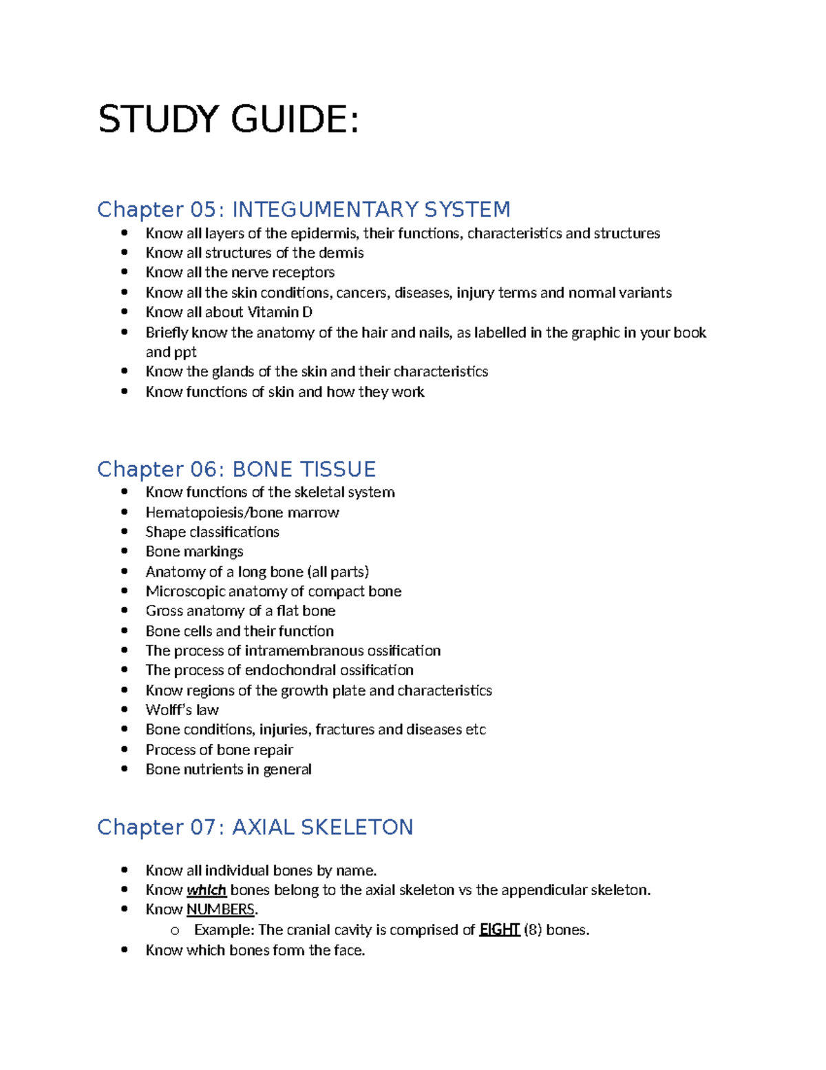 Study Guide: Integumentary & Skeletal Systems Exam Prep (BIO101) - Studocu