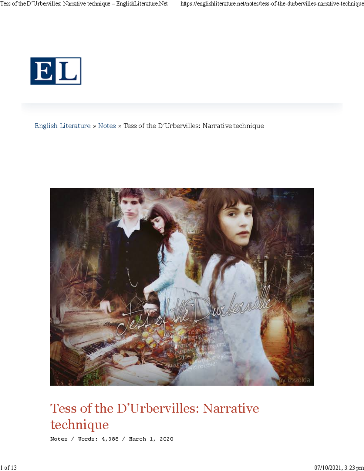 Tess of the D’Urbervilles: Narrative Techniques in English Lit Analysis ...