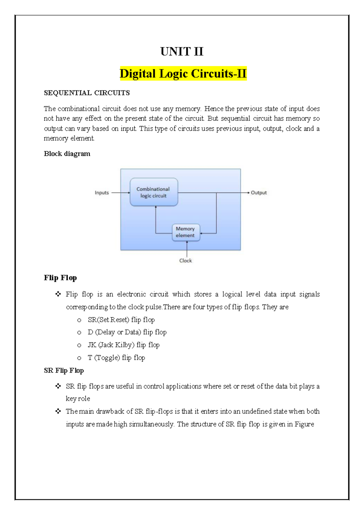 DL & CO Unit II: Understanding Sequential Circuits and Flip Flops - Studocu