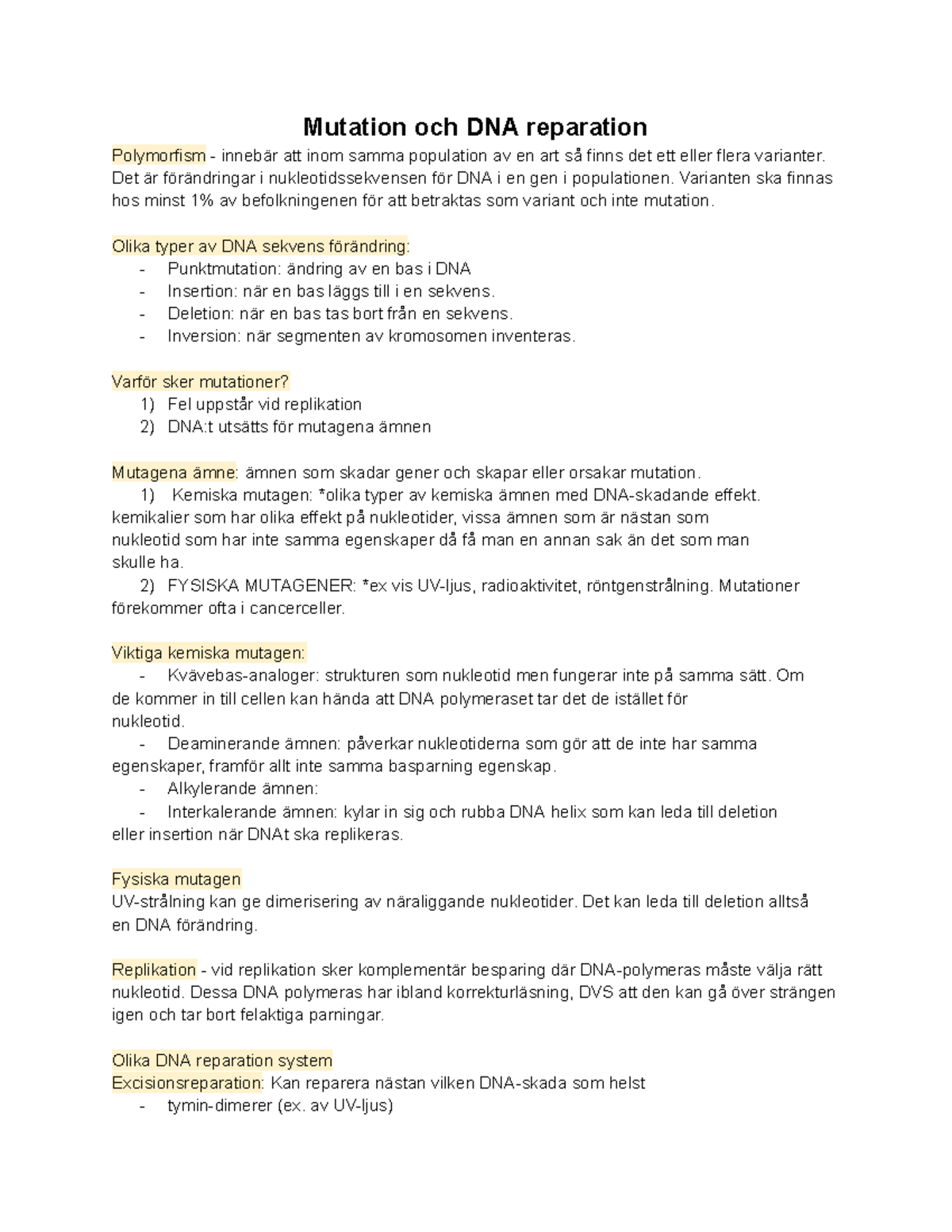 Mutationer och DNA-reparation: Metodik och Polymorfism (Kurskod ...