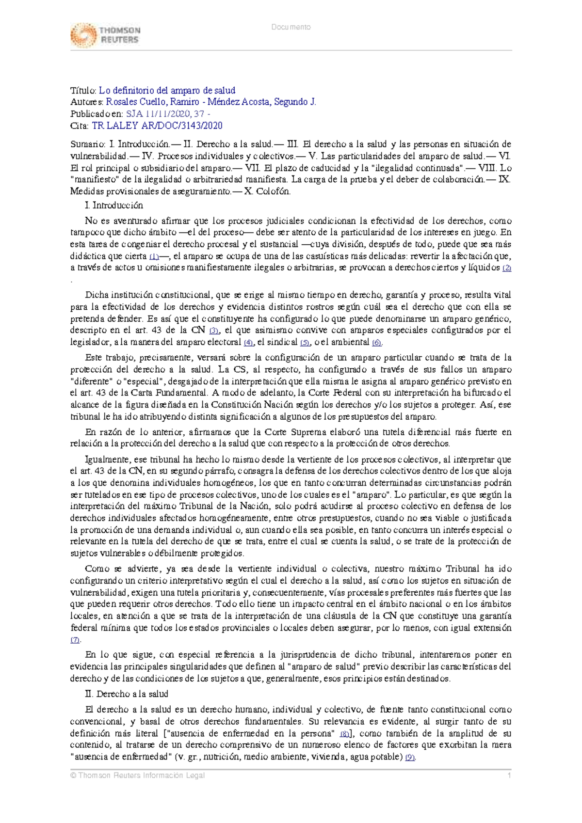 Amparo de Salud: Análisis y Jurisprudencia (SJA 37) - Studocu