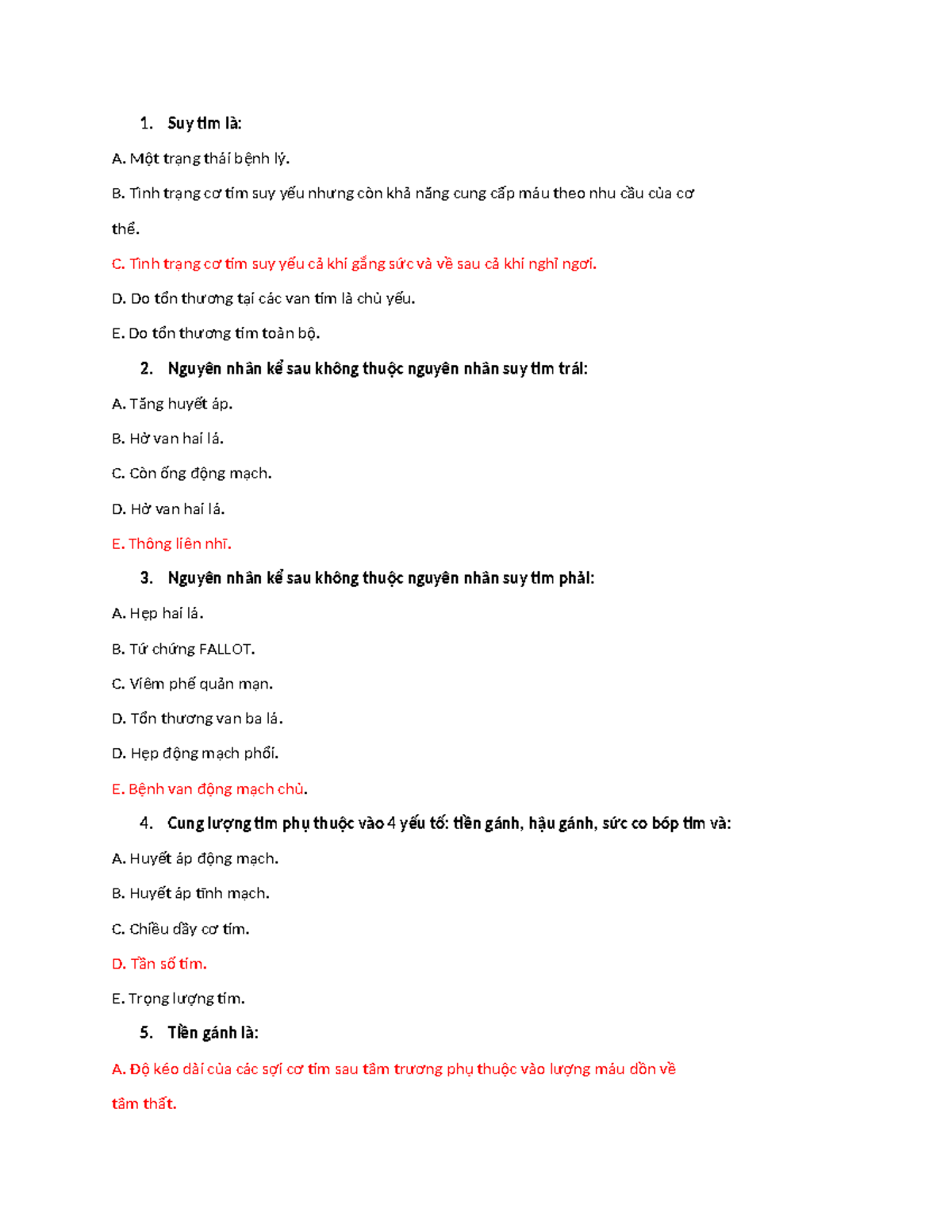 Test suy tim - học deeeeeee - Suy tim là: A. Một trạng thái bệnh lý. B ...