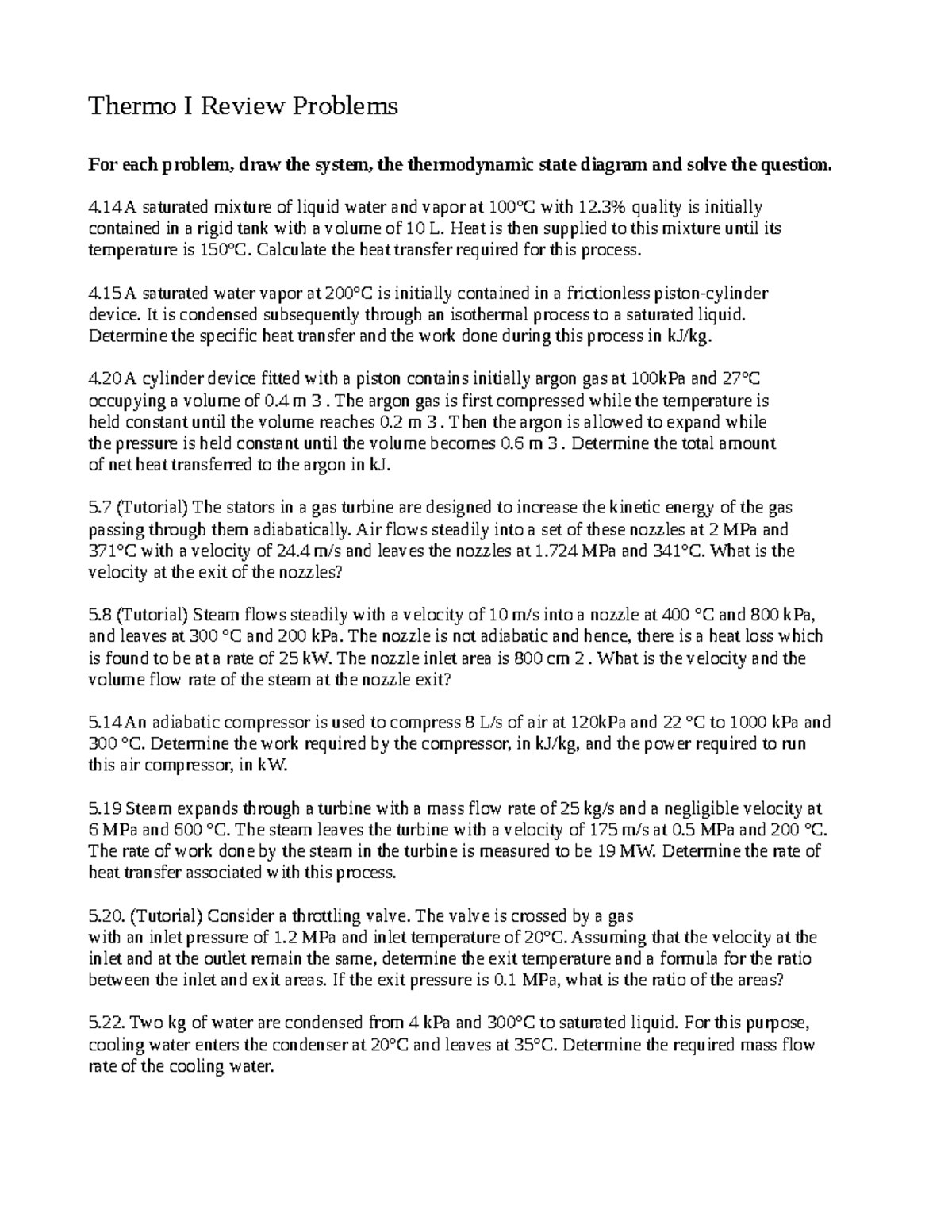 Thermo I Review Problems: Heat Transfer & Work Calculations - Studocu