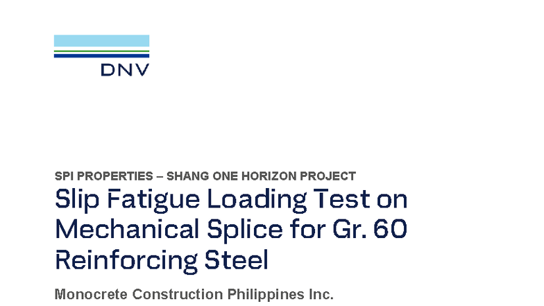 SPI Properties Shang One Horizon Project: Slip Fatigue Test Report (Rev ...